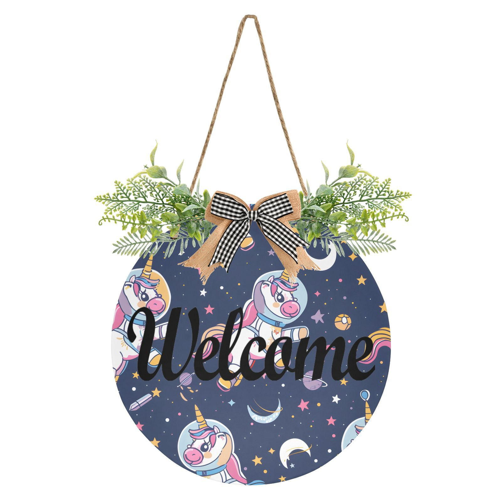 Unicorns Astronaut Planets Welcome Sign for Front Door Wreath Door Sign ...