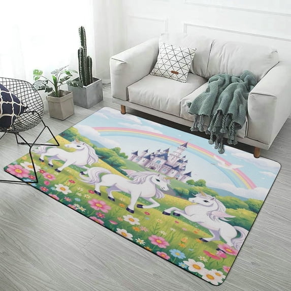Unicorns Castle Rainbow Meadow Dream Carpet Area Rug Room Living Room ...