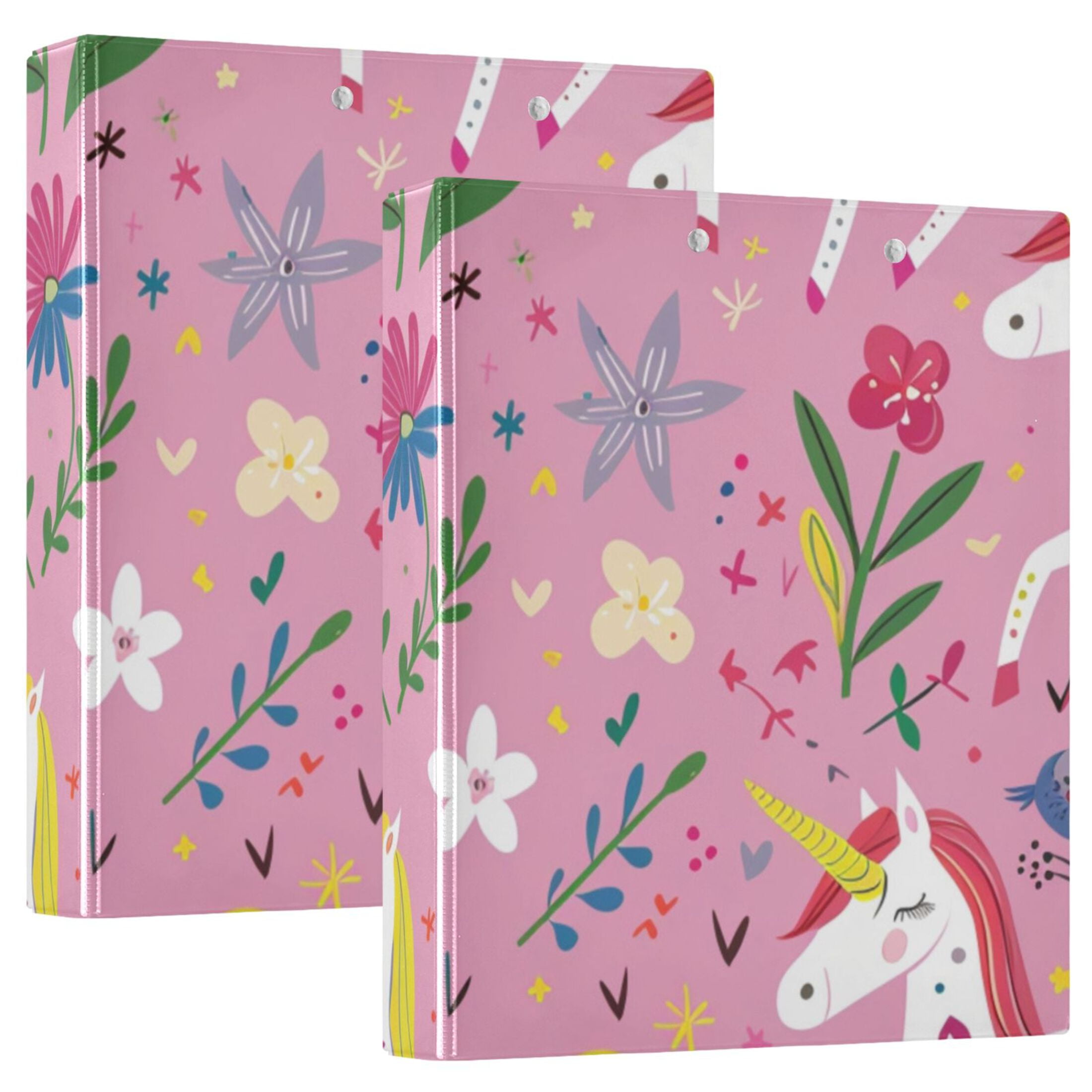Unicorns Flowers Leaves 3 Ring Binders 1.5 inch Hardcover File Folders ...