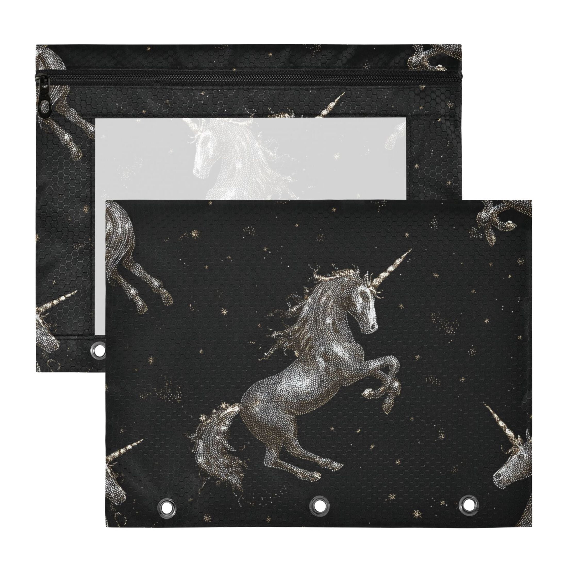 Unicorns Jumping 3-Ring Binder Pocket with Zipper Pencil Pouches A4 ...