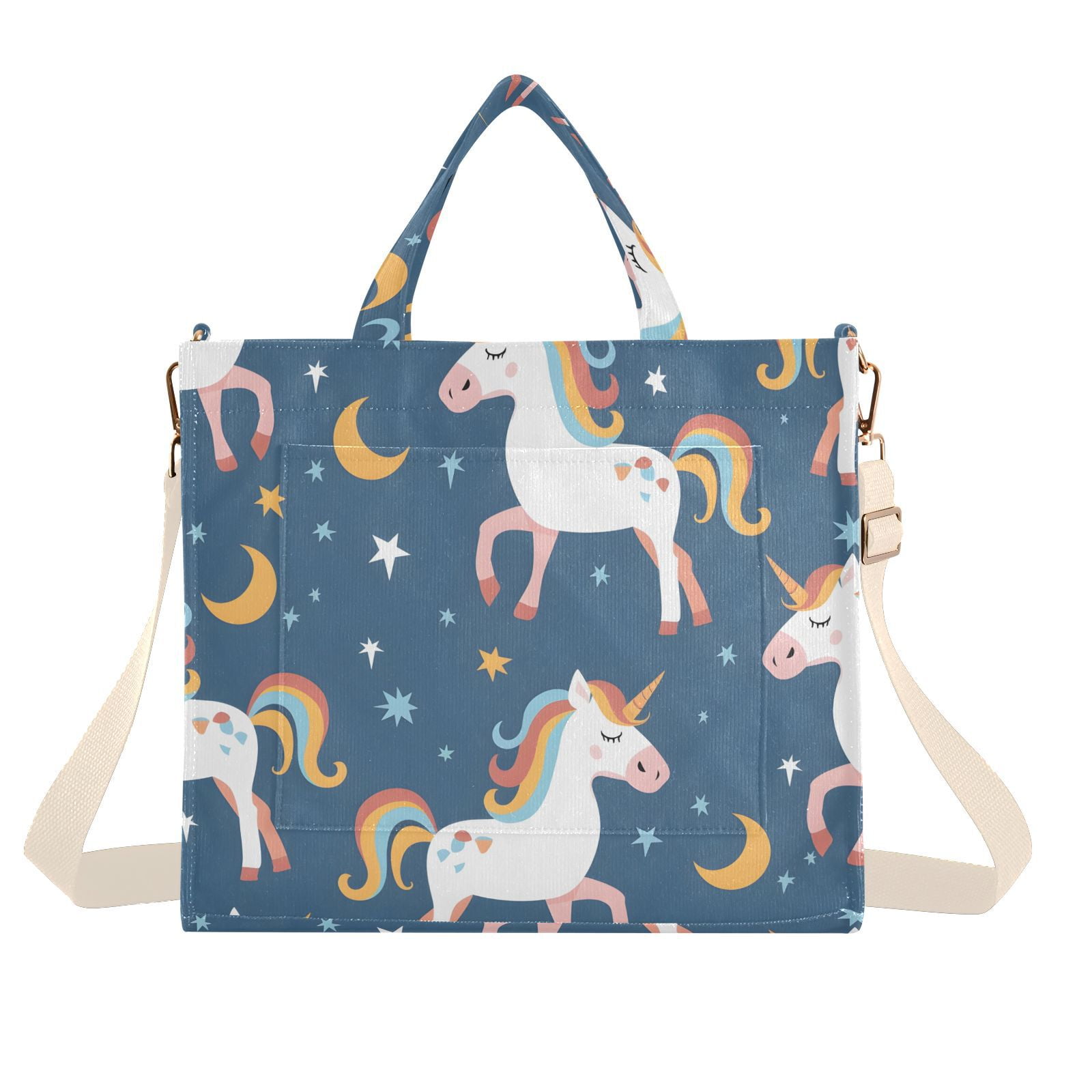 Unicorns Moons and Stars Corduroy Tote Bag Handbag Large Messenger Bag ...