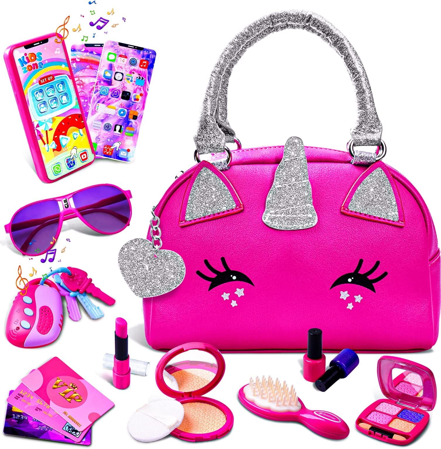 Unicorns Pretend Play Toddler Girl Purse with Makeup Toys Set, Little ...