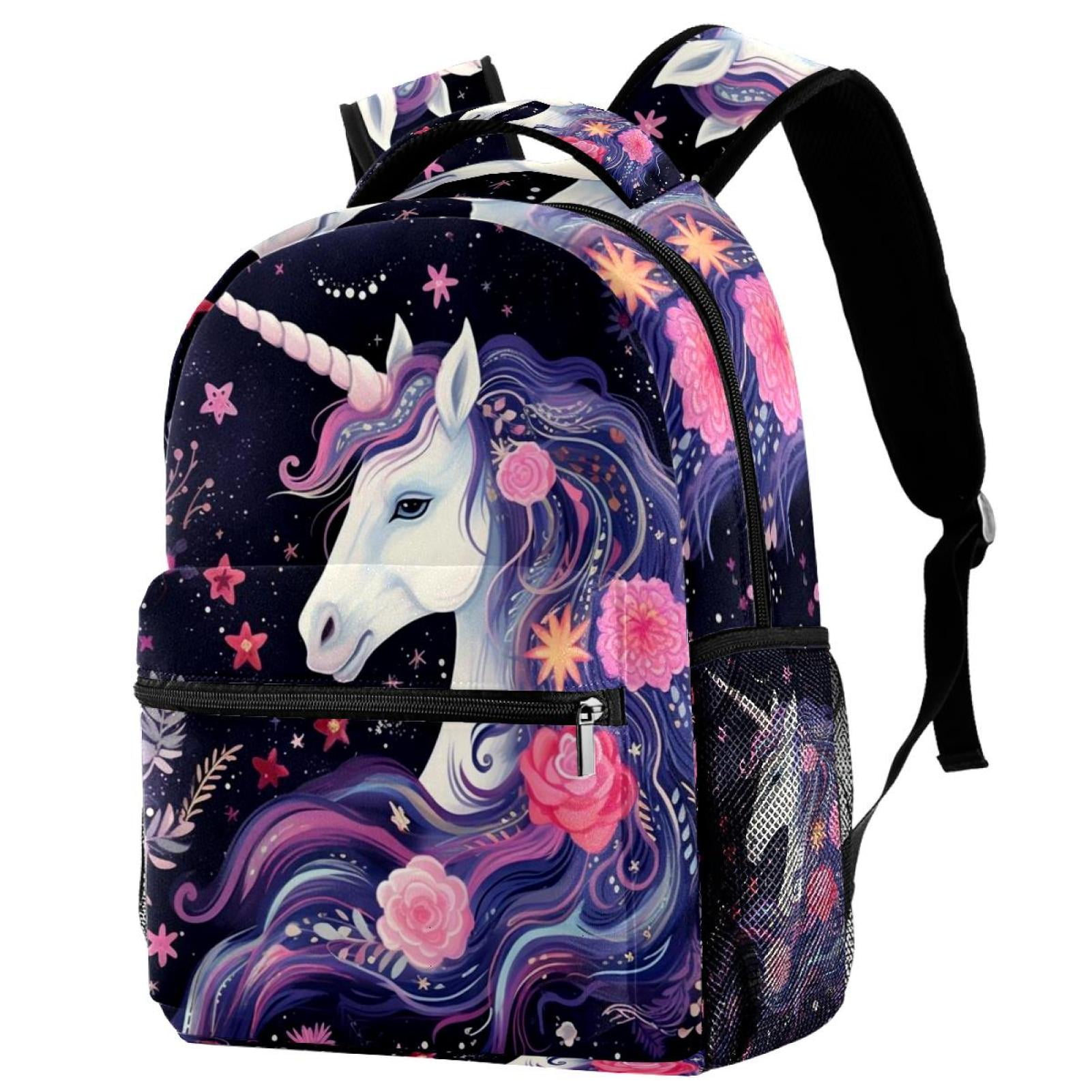 Unicorns Starry Sky Hair Purple Lightweight Backpacks Roomy Interior ...