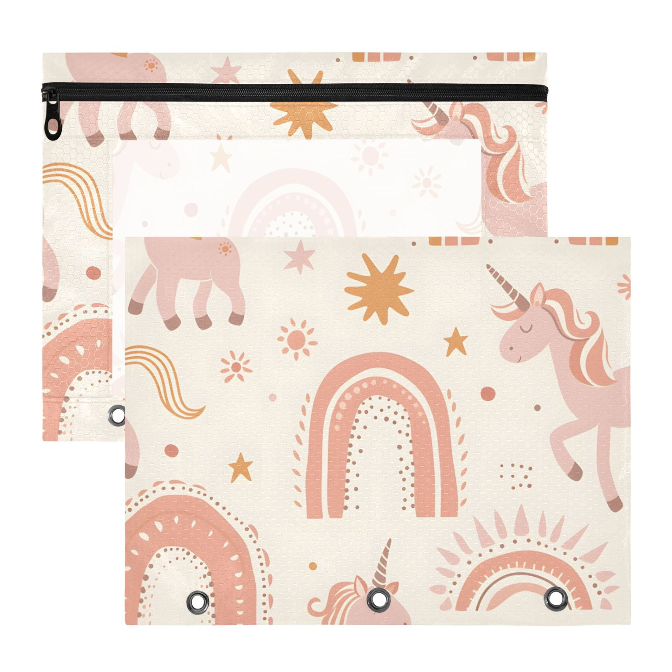 Unicorns Stars Rainbows 3-Ring Binder Pouches A4 Size Zipper Pocket ...
