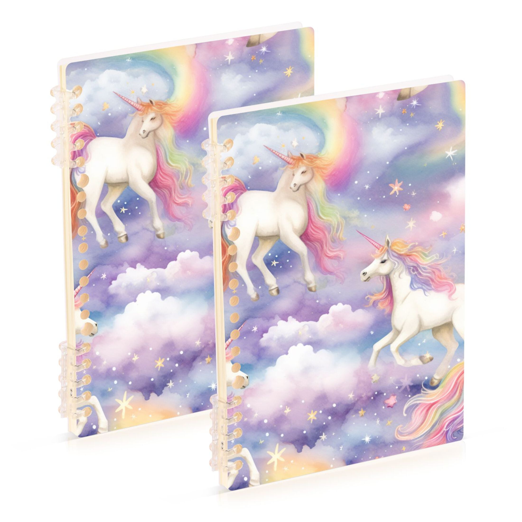 Unicorns and Rainbows Clouds Stars Ring Binder Notebook Journey Note Diary College Ruled Spiral ...