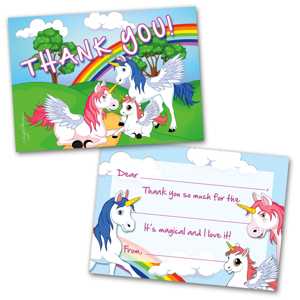 Unicorns and Rainbows Thank You Cards for Kids, 20 Notes & 20 Envelopes ...