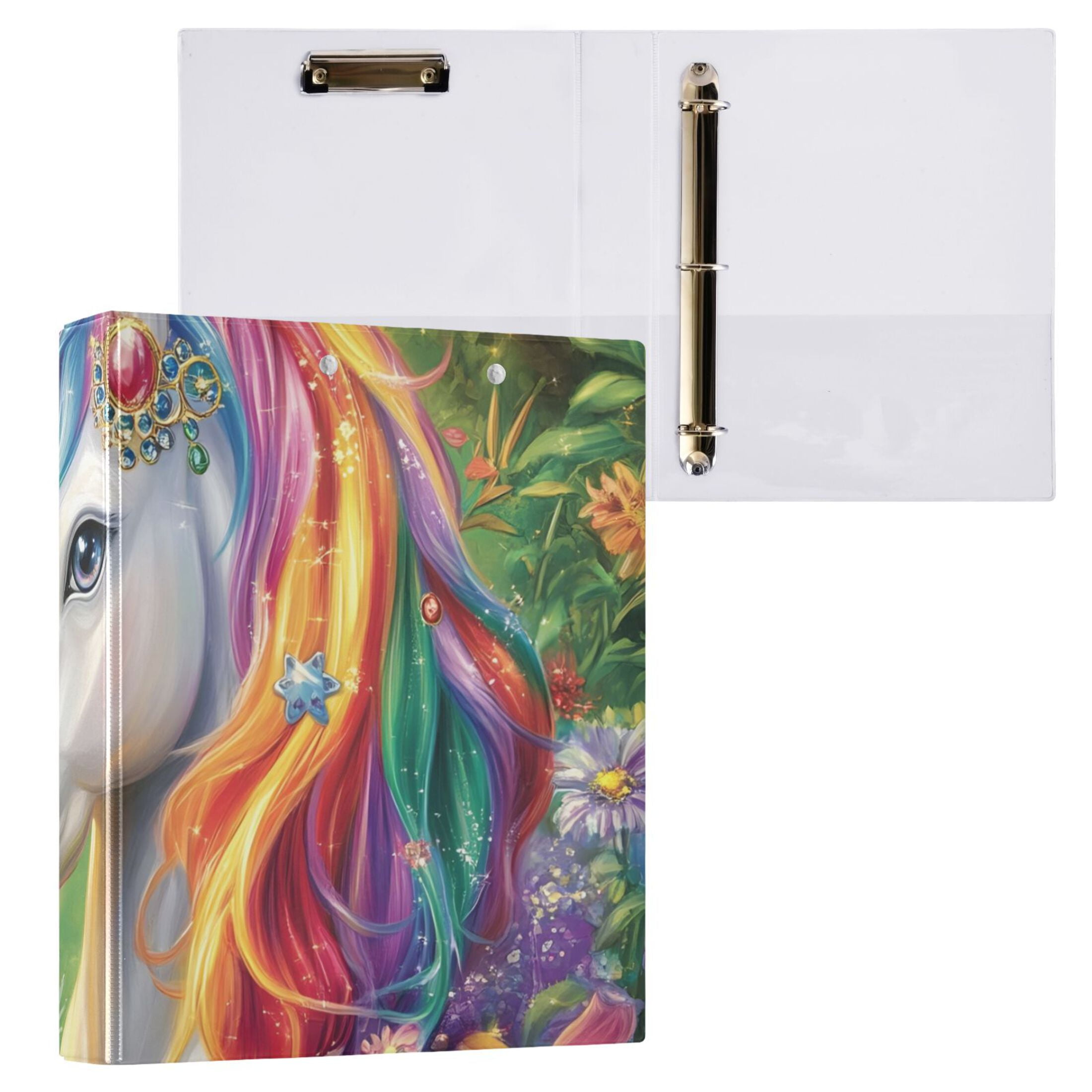 Unicorns in Flowers Round Ring Binder 3 Rings 1.5" Capacity File ...