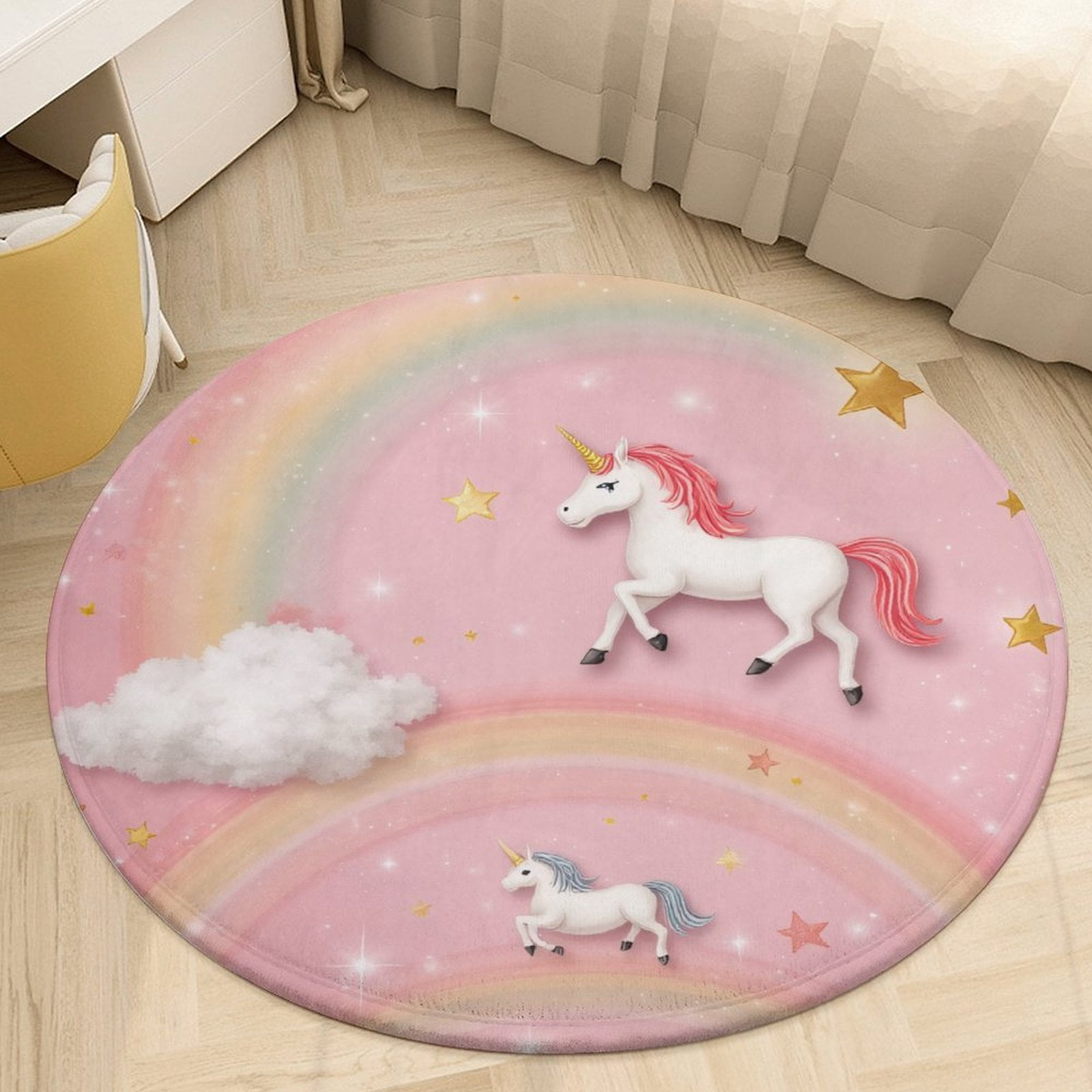 Unicorns with Rainbow And Stars Round Area Rugs for Bedroom Living Room ...