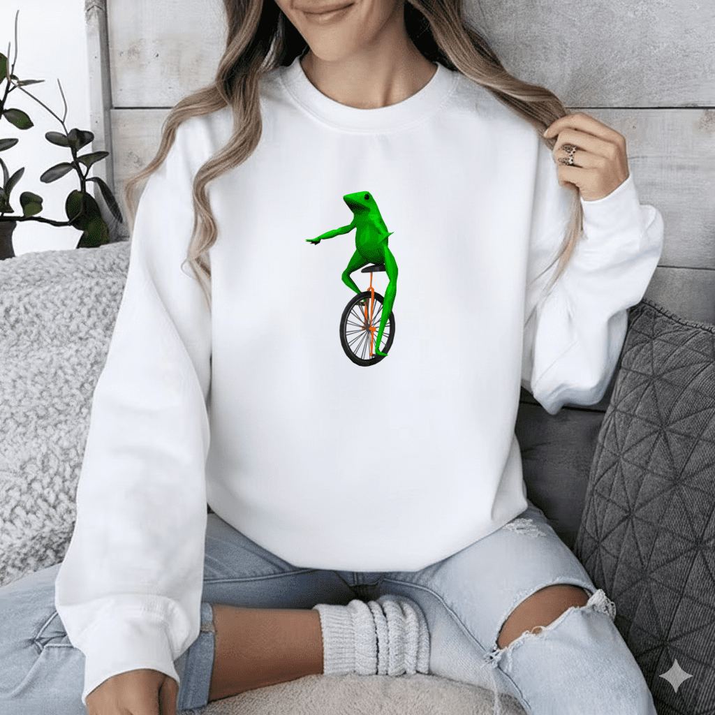 Unicycle Frog Meme Funny Cartoon Animal Comedy Humor Graphic Sweatshirt ...