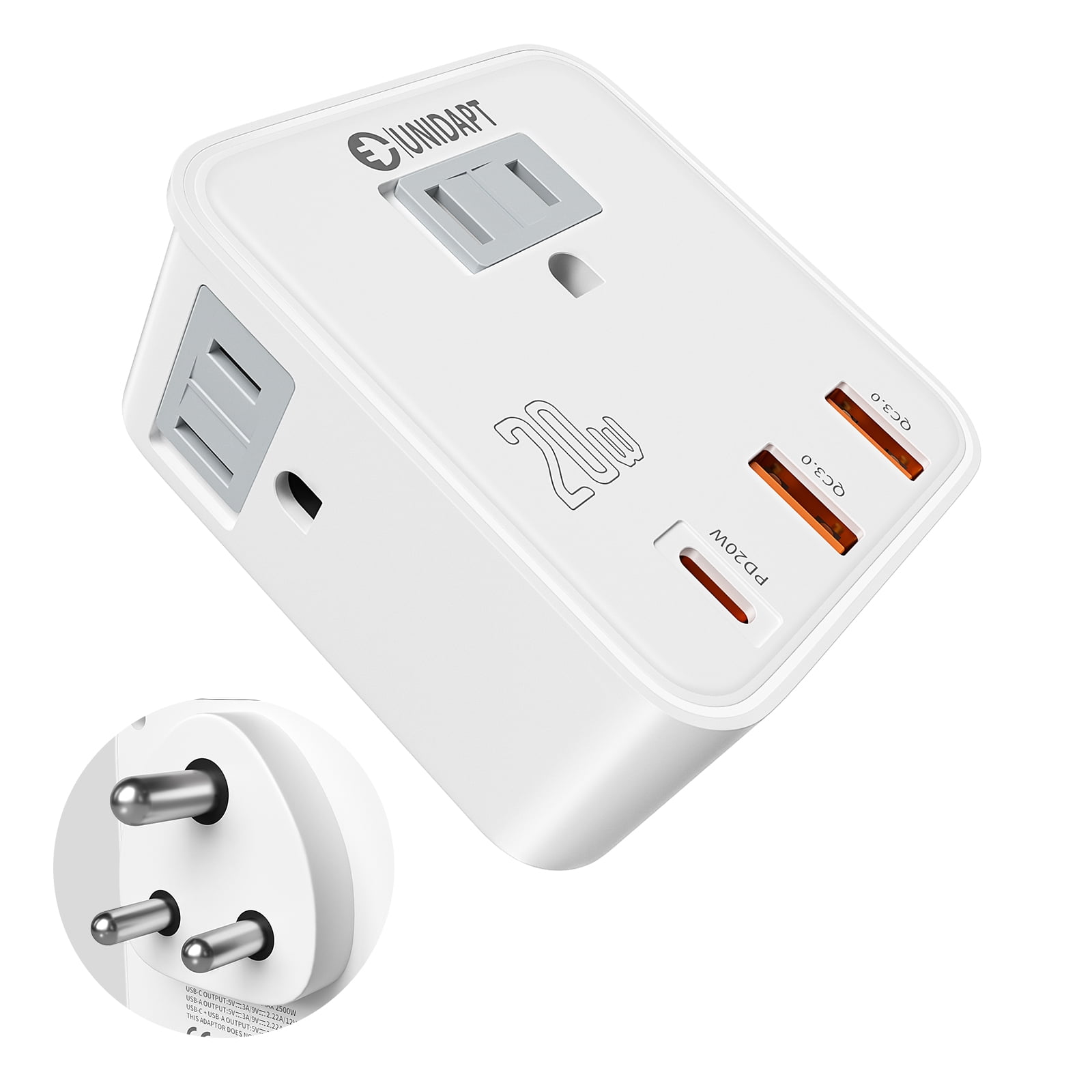 Unidapt South Africa Power Adapter, Type M Plug with 3 US Outlets, 2 ...