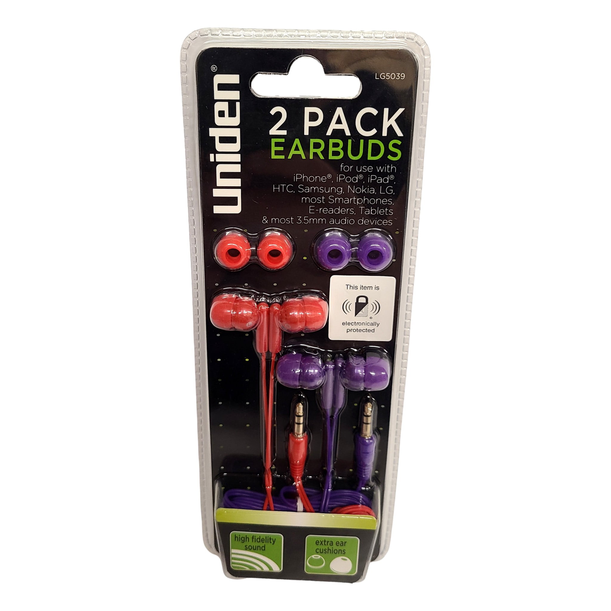 Uniden HD Wired 3.5mm Earbuds 2 Pack with Extra Cushions Headphones ...