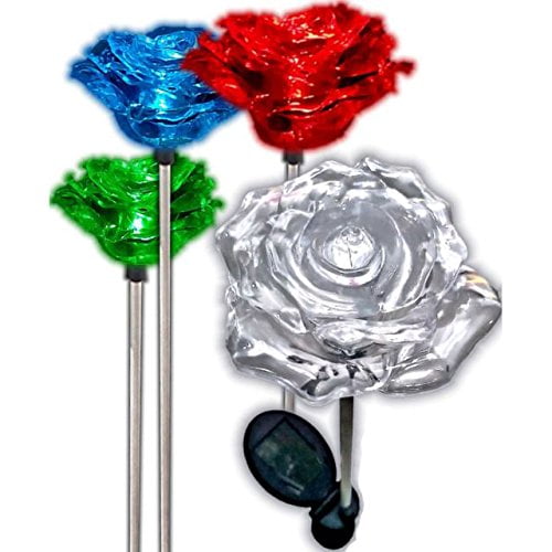Unido Box Rose Flower Solar Garden Stake Light LED Color-Changing, Set ...