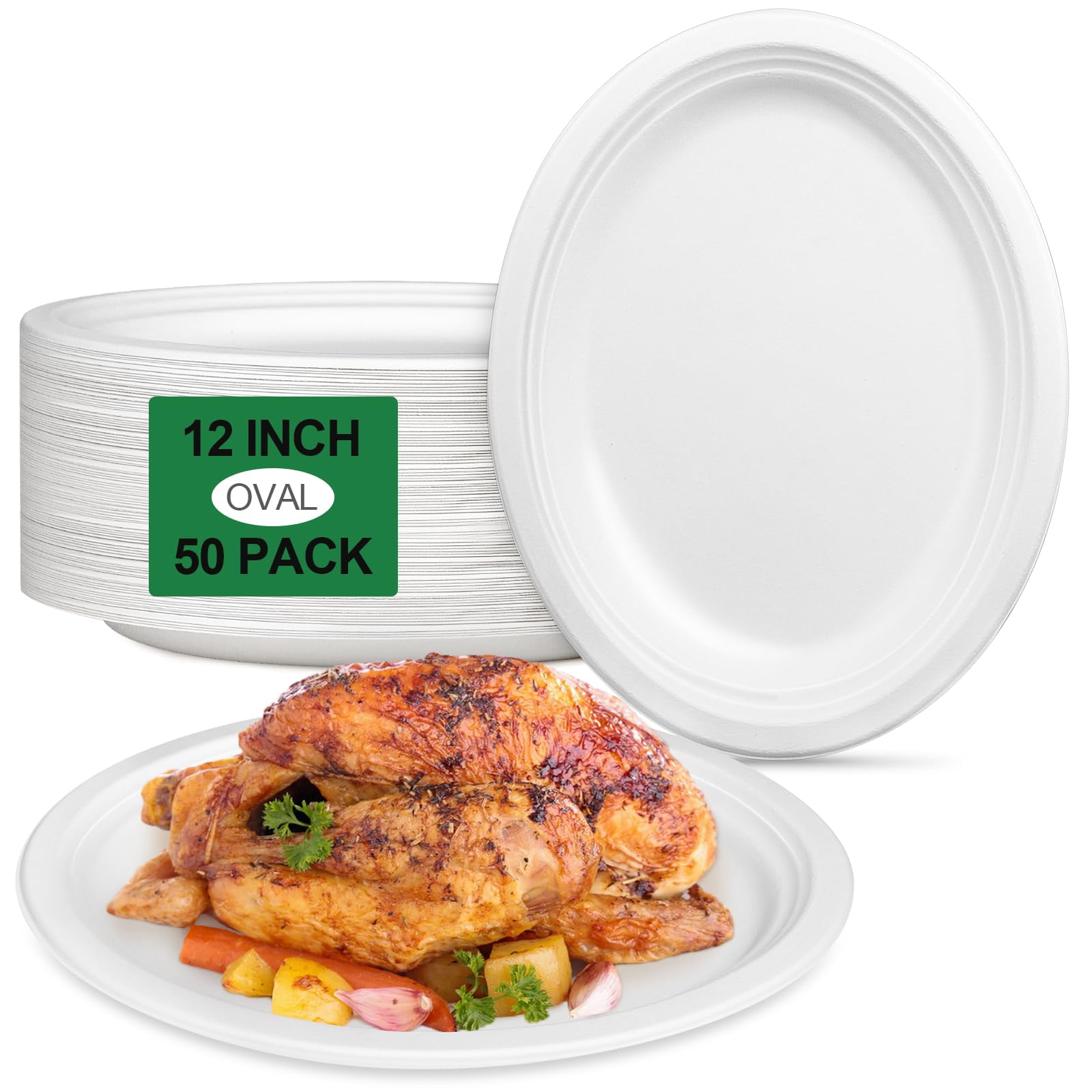 Uniecocus Large Paper Plates 12 Inch, AFN150 Pack Oval Paper Plates ...