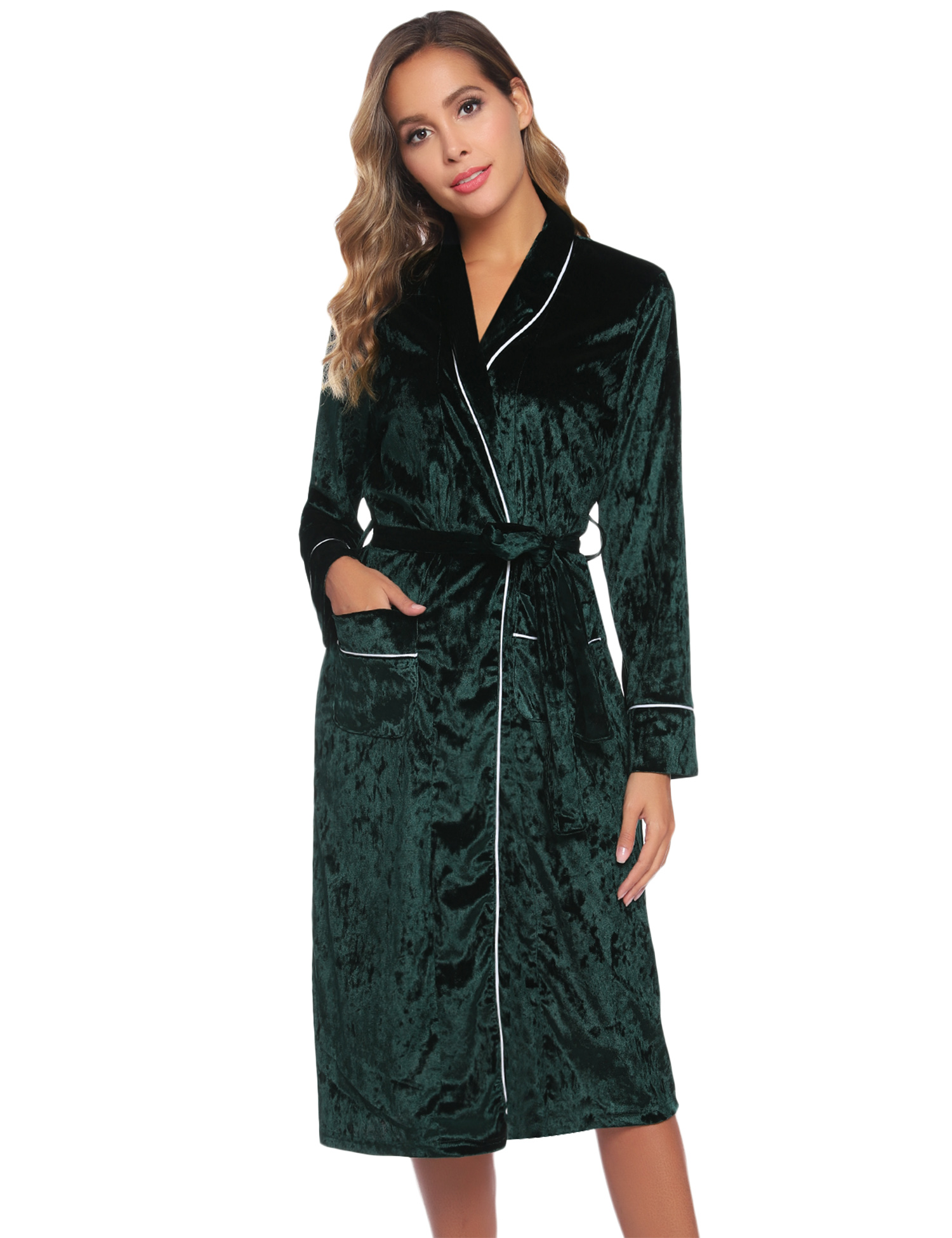 Uniexcosm Women Plush Robes Soft Warm Fleece Bathrobe Long Comfy Robe ...