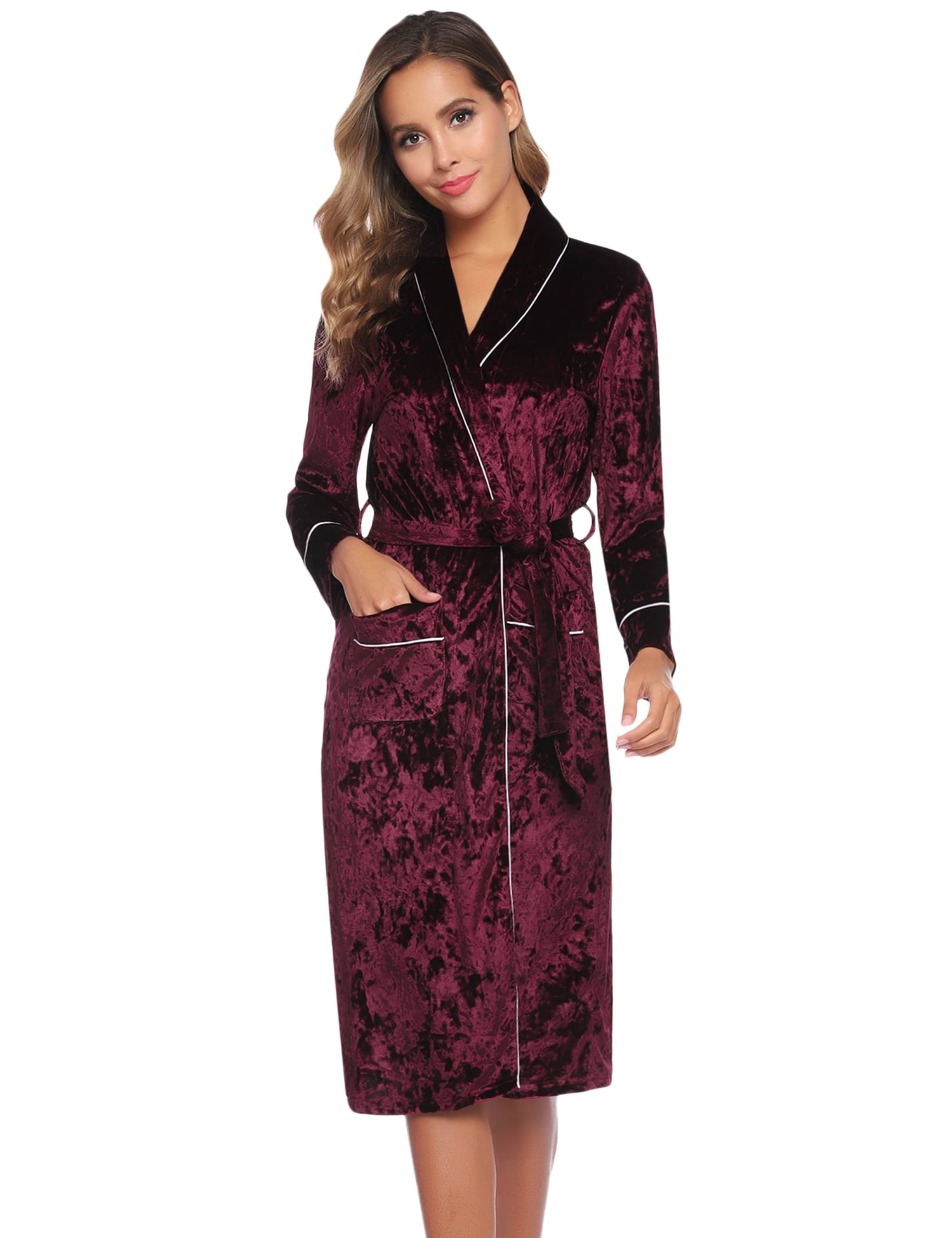 Uniexcosm Women Plush Robes Soft Warm Fleece Bathrobe Long Comfy Robe ...