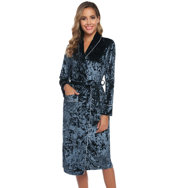 Uniexcosm Women Plush Robes Soft Warm Fleece Bathrobe Long Comfy Robe ...