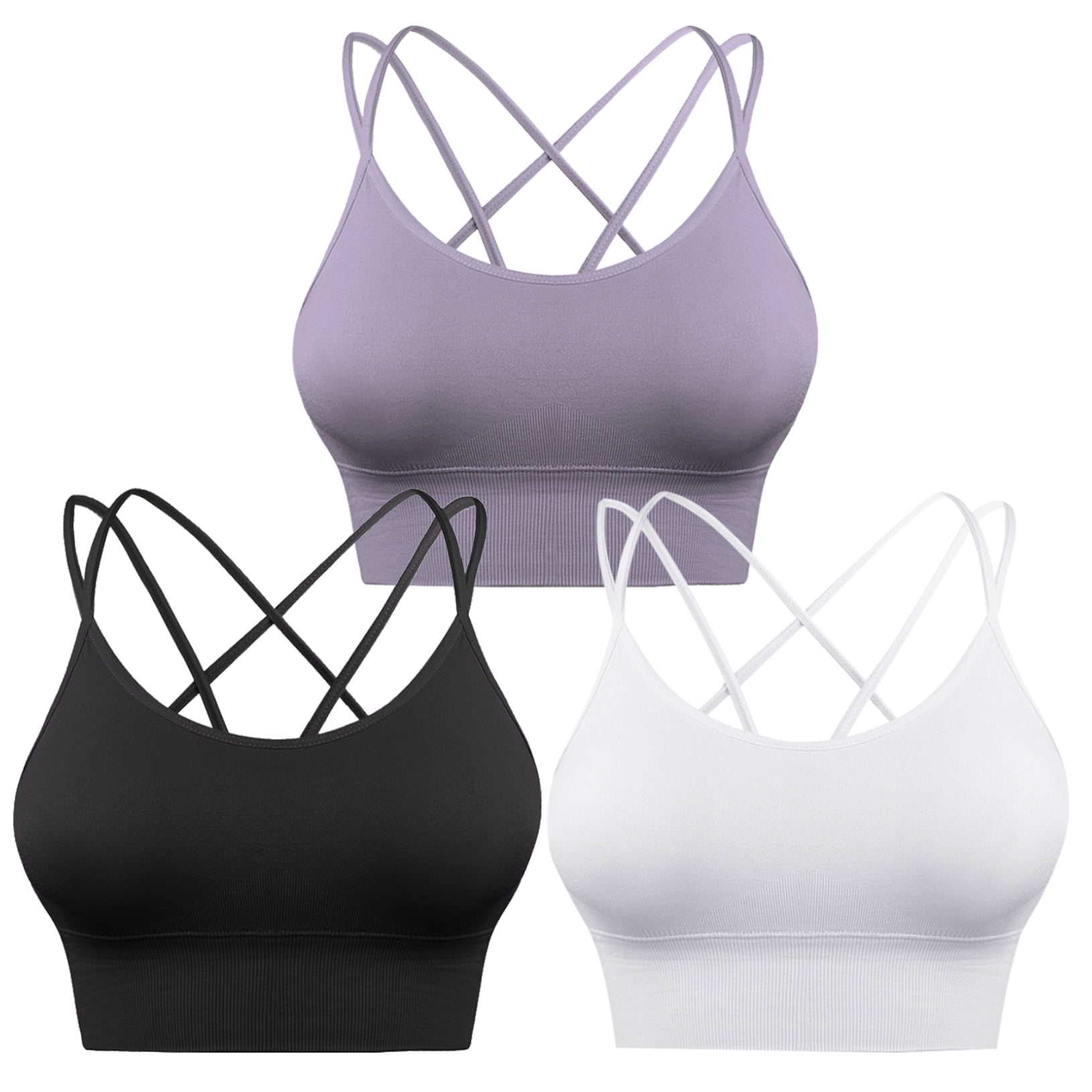 Uniexcosm Women Sports Bra 3 Pack Strappy Yoga Running Gym Workout Bra ...