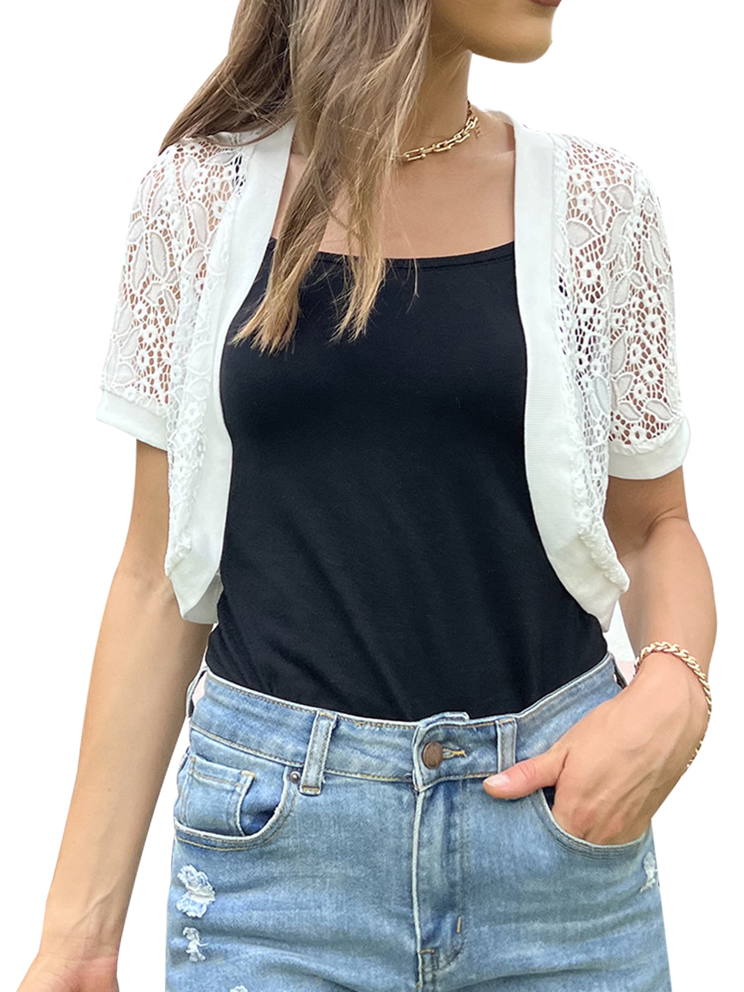 Uniexcosm Women's Fitted Bolero Shrugs, Summer Short Sleeve Cardigans ...