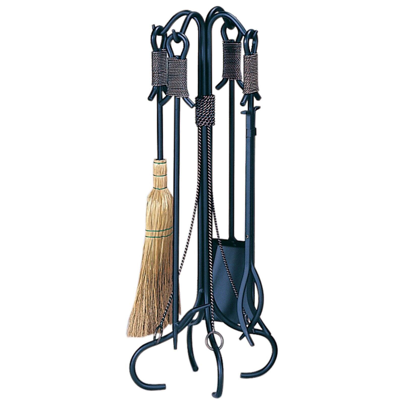 Uniflame 5 Piece Black Wrought Iron Fireset with Copper Rope - Walmart.com