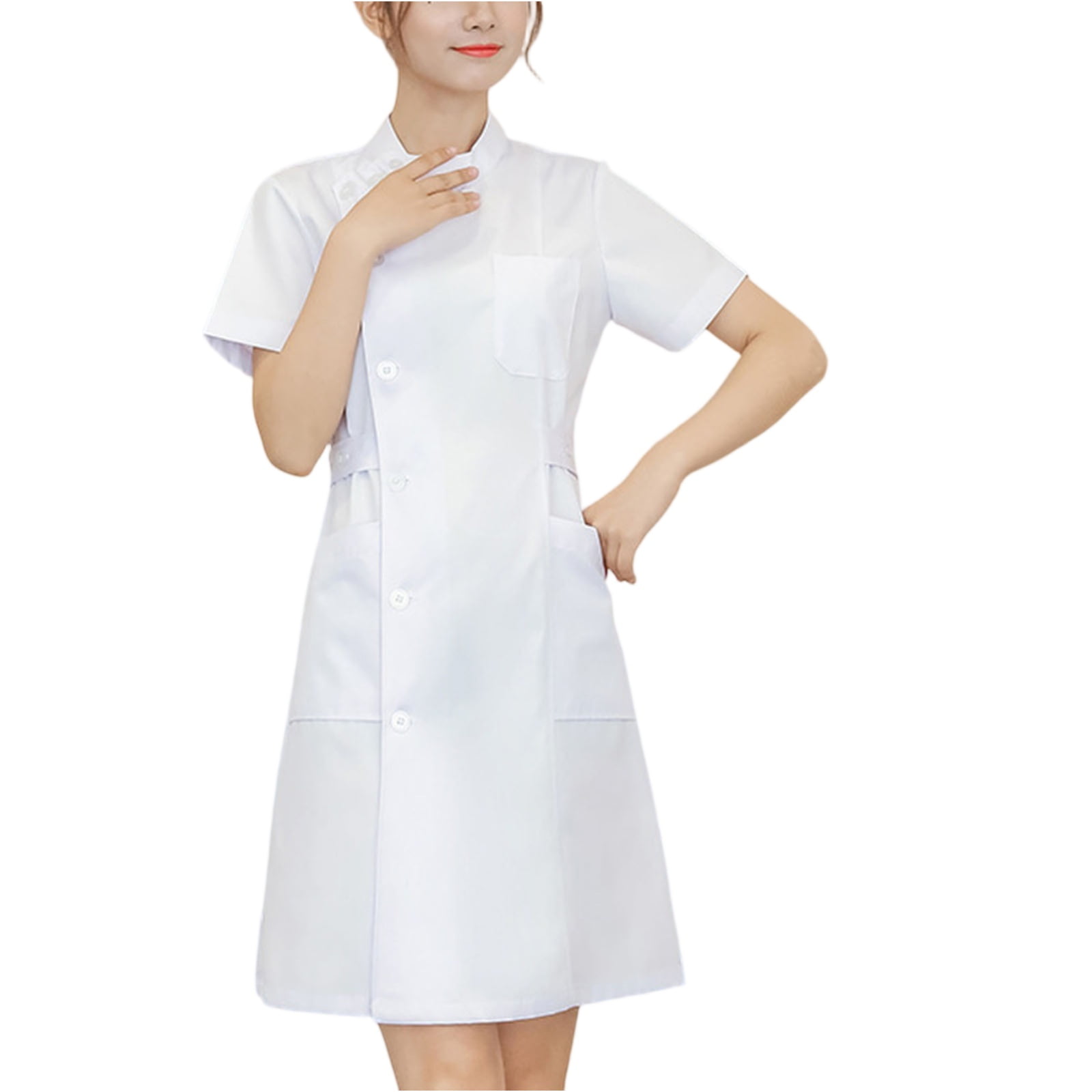 Uniform Dress Women's Fashion Bias Lapel Standing Neck Short Sleeve ...