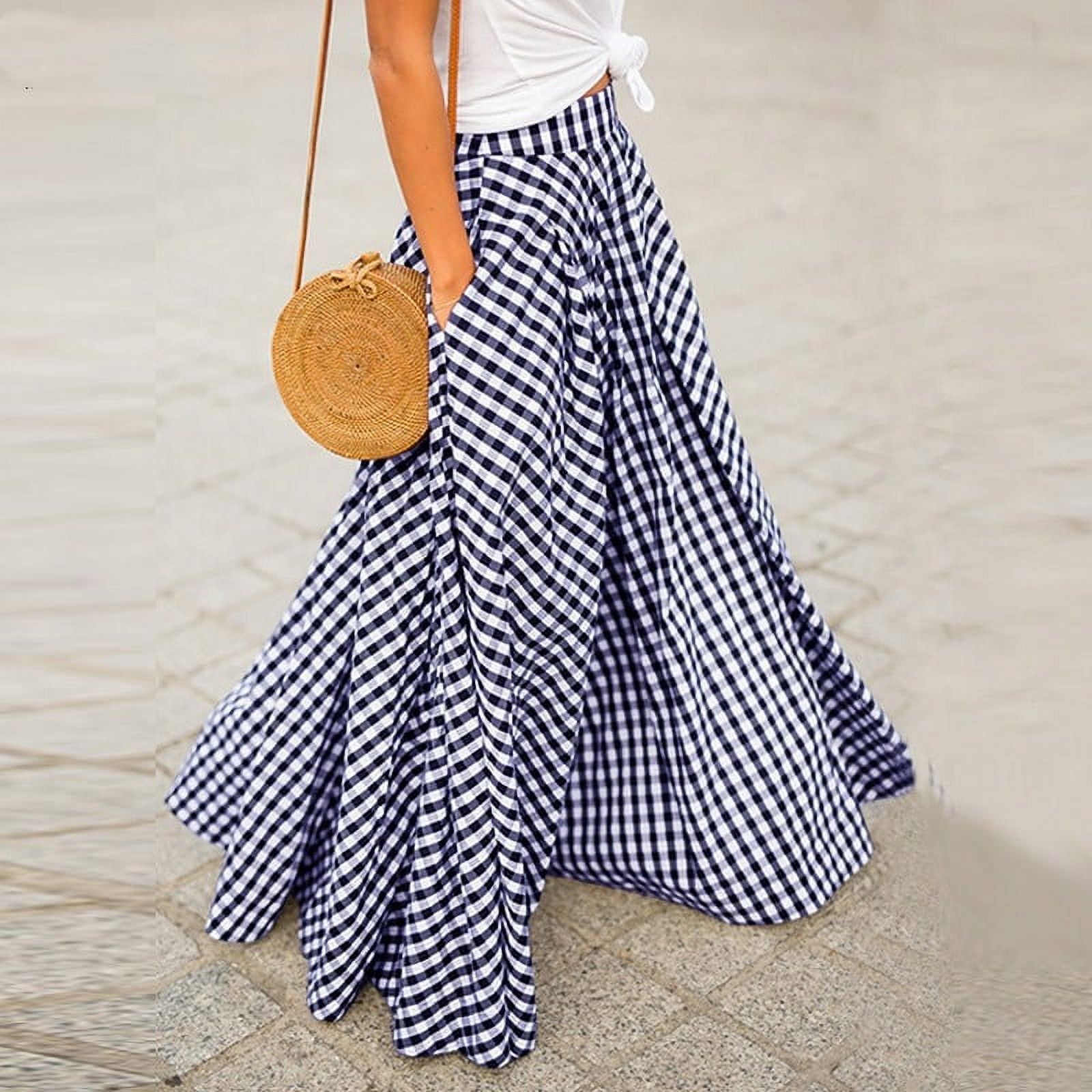 Uniform Dresses Blue plaid skirts solid Midi Skirt Women's Plaid Print ...
