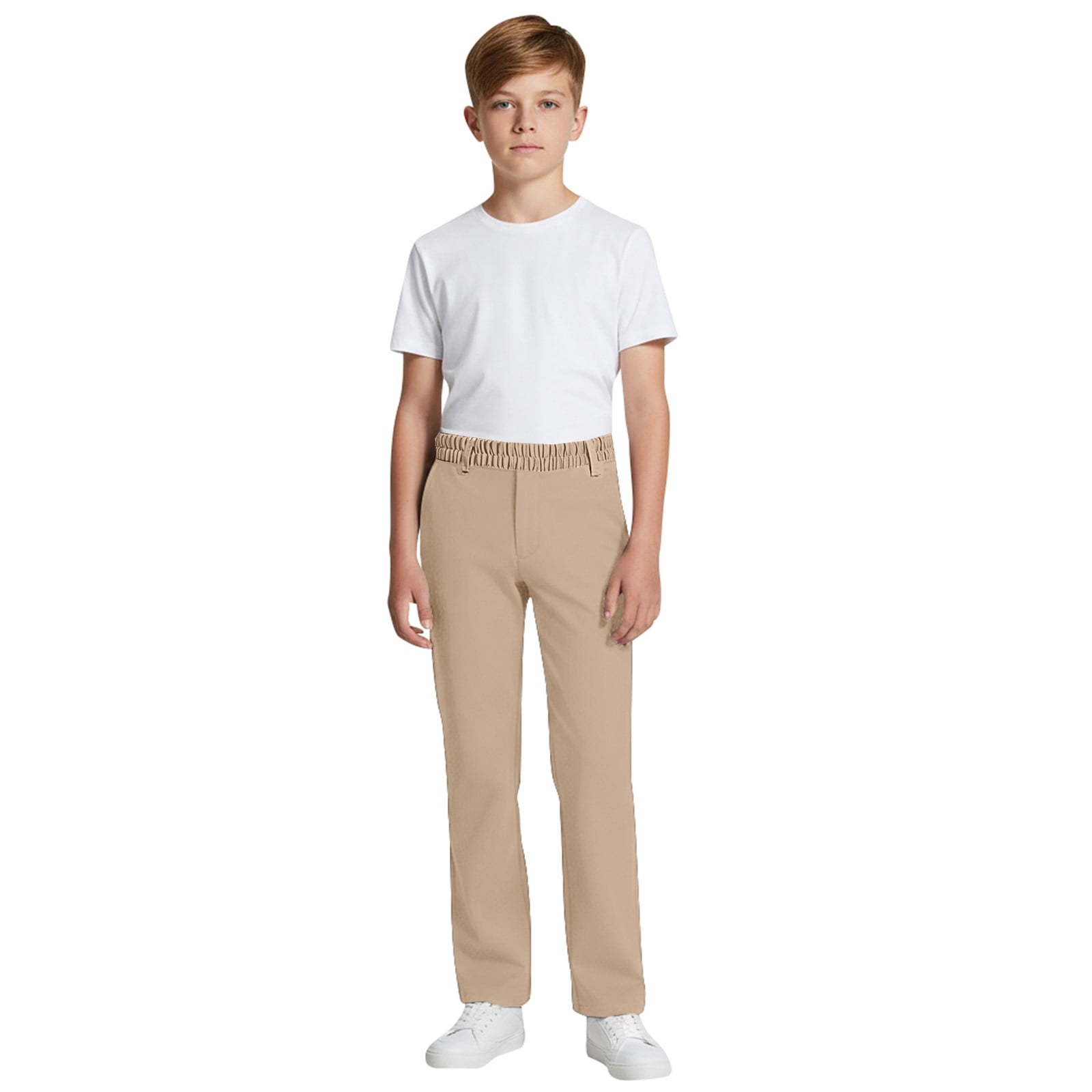 Uniform Pants for Boys Pull On Pants with Pockets Straight Pants Khaki ...