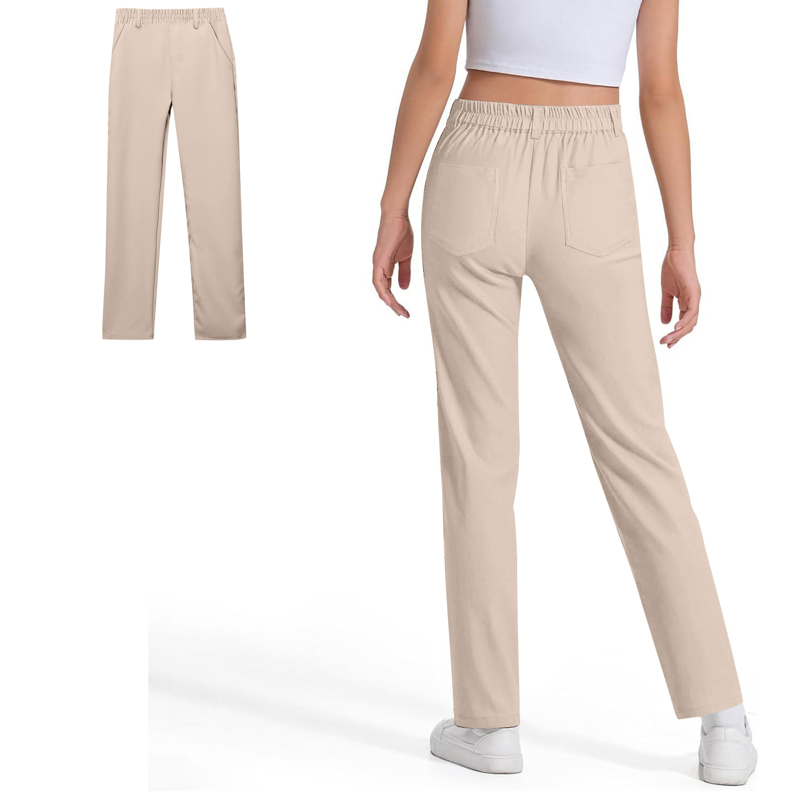 Uniform Pants for Girls Skinny Fit Stretch Pants with Pockets Straight ...