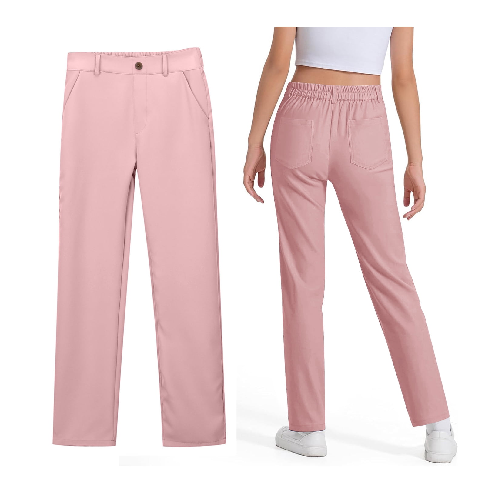 Uniform Pants for Girls Skinny Fit Stretch Pants with Pockets Straight ...