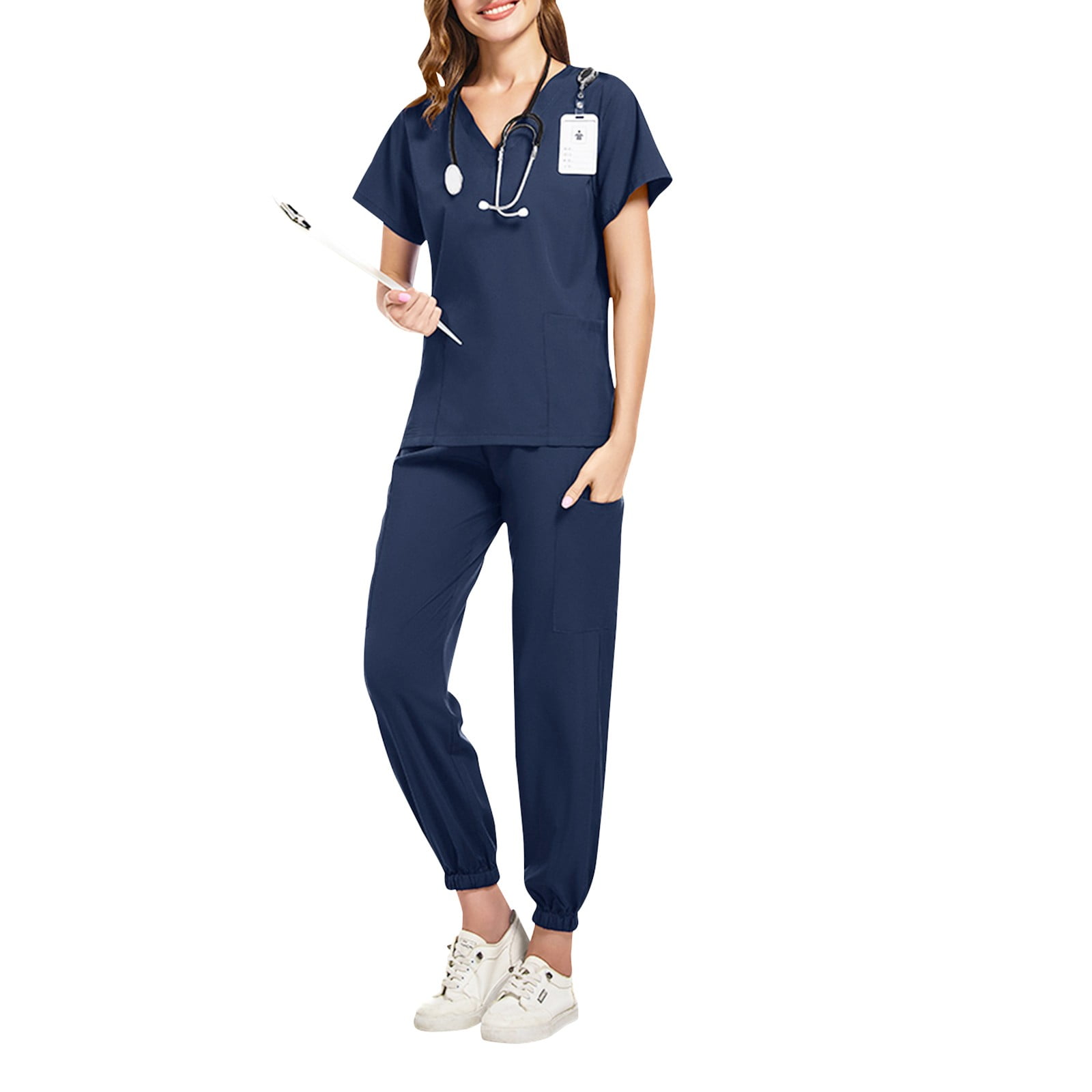 Uniforme De Enfermera，Women'S V-Neck Solid Color Loose Nurses Uniforms ...
