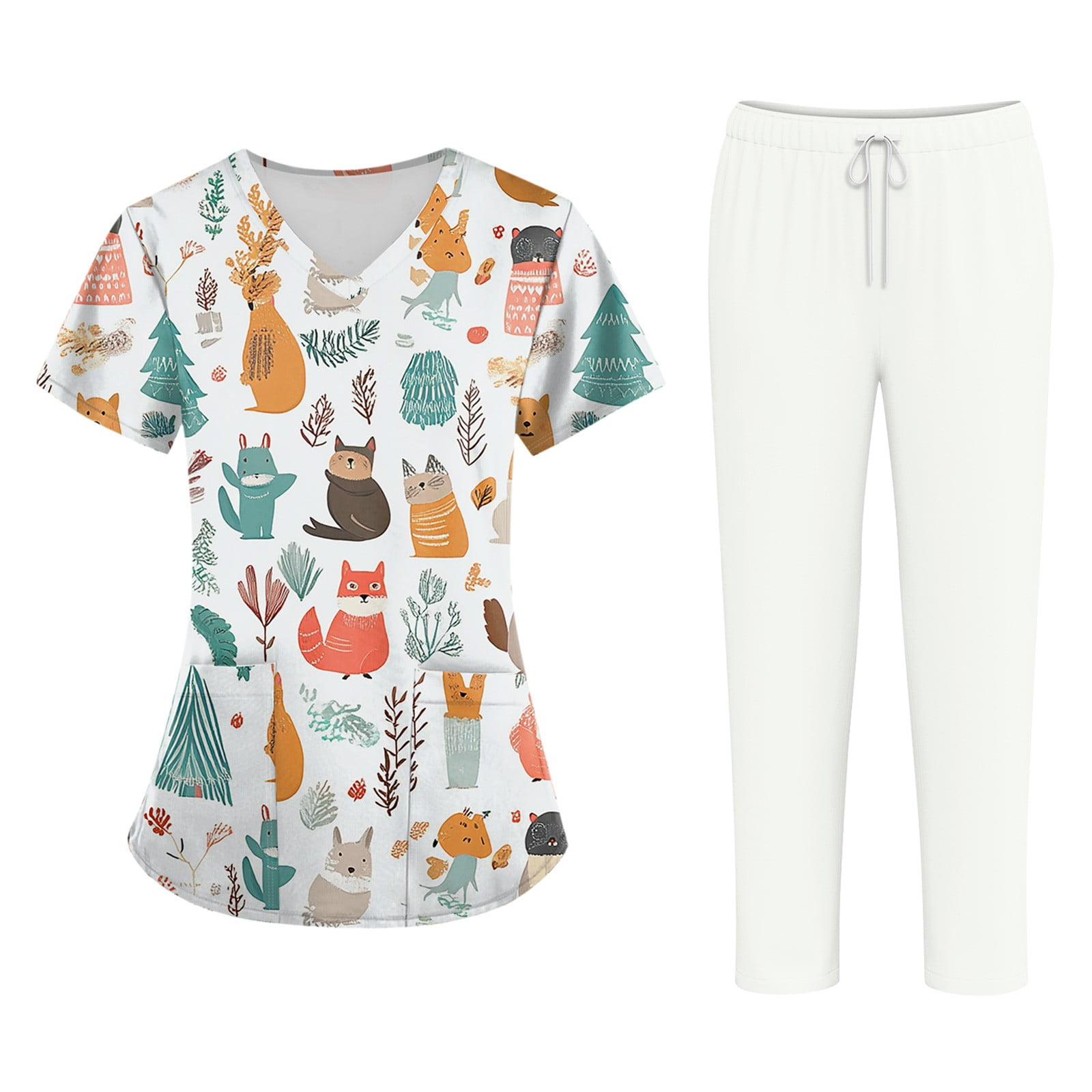 Uniformes Medicos,Scrub Sets For Woman Short Sleeve Animal Flower ...