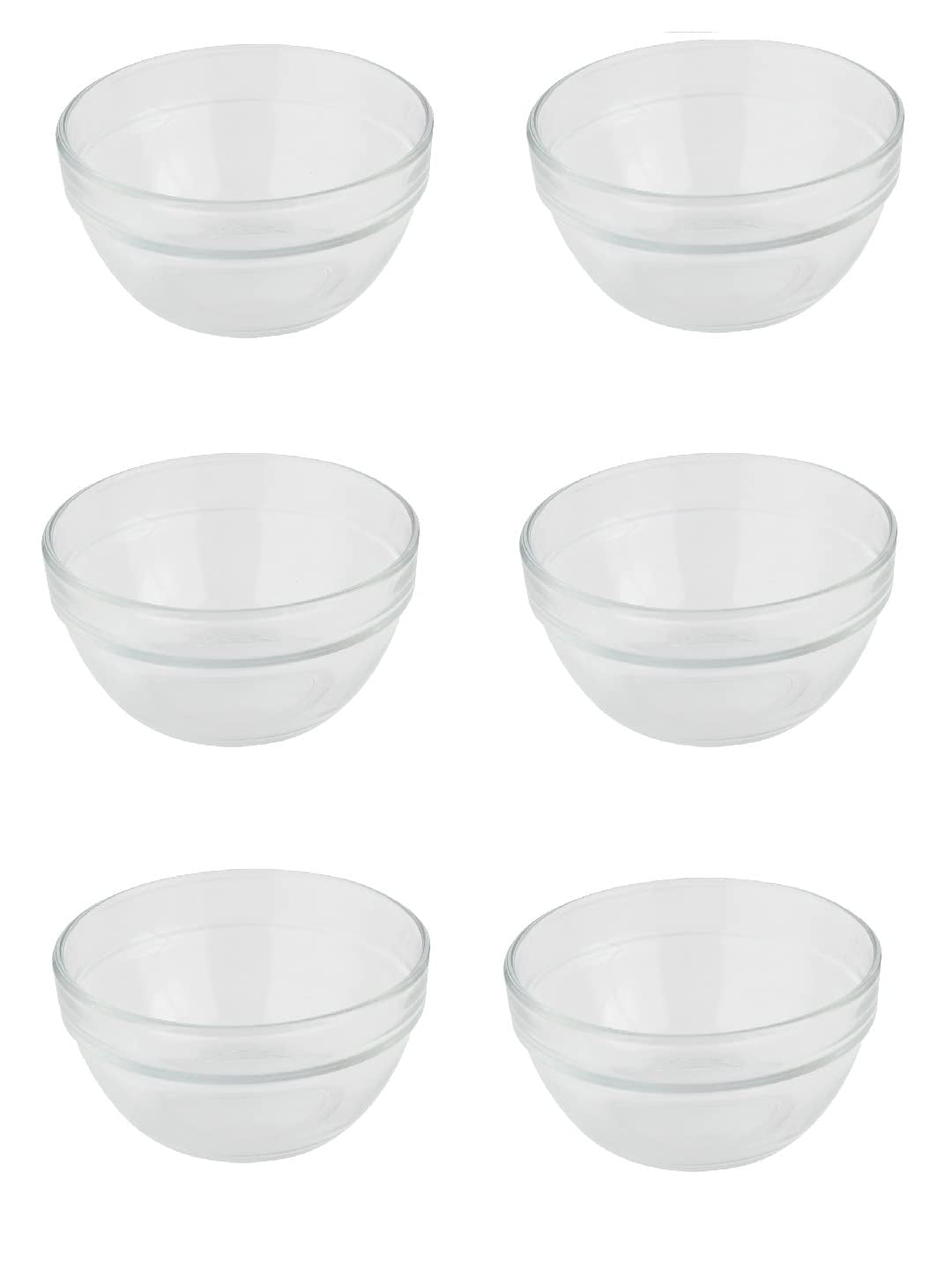Uniglass Stackable Glass Bowl Lead Free Tranparent 370ml Set of 6 ...
