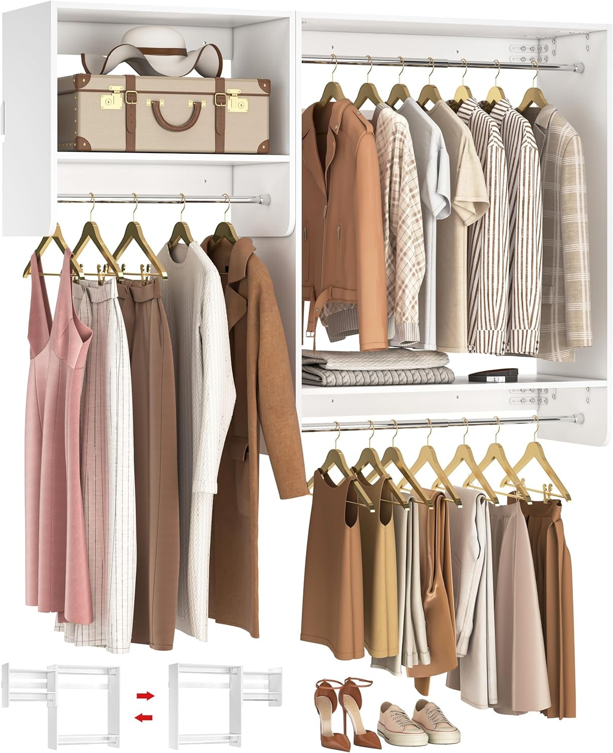 Unikito 36” - 60” Closet System, 5FT Walk in Closet Organizer Starter ...