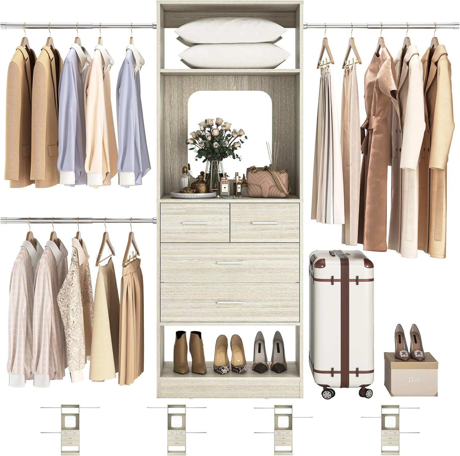 Unikito 8FT Closet System, Customizable 96 Inch Closet Organization ...