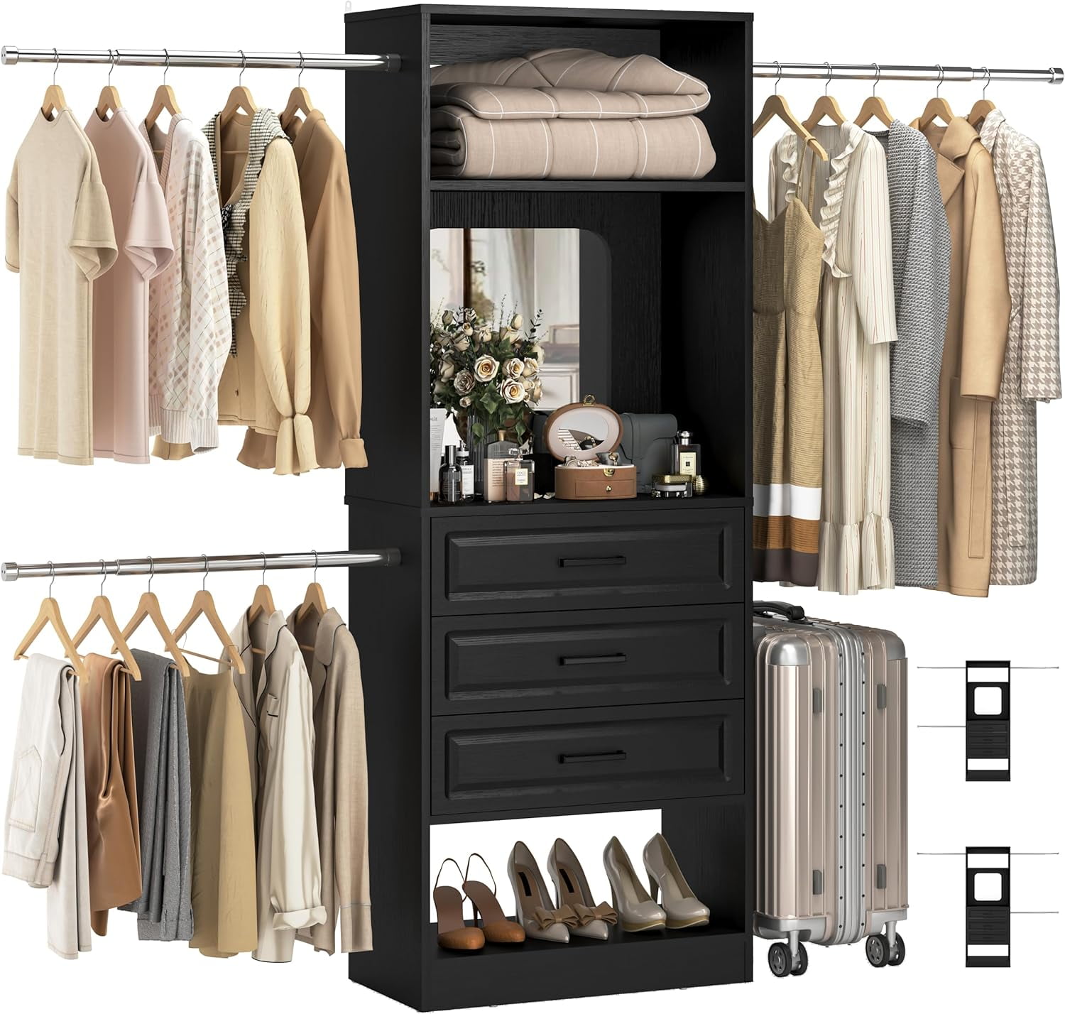 Unikito 8FT Closet System with Mirror, 96 Inch Walk in Closet Organizer ...