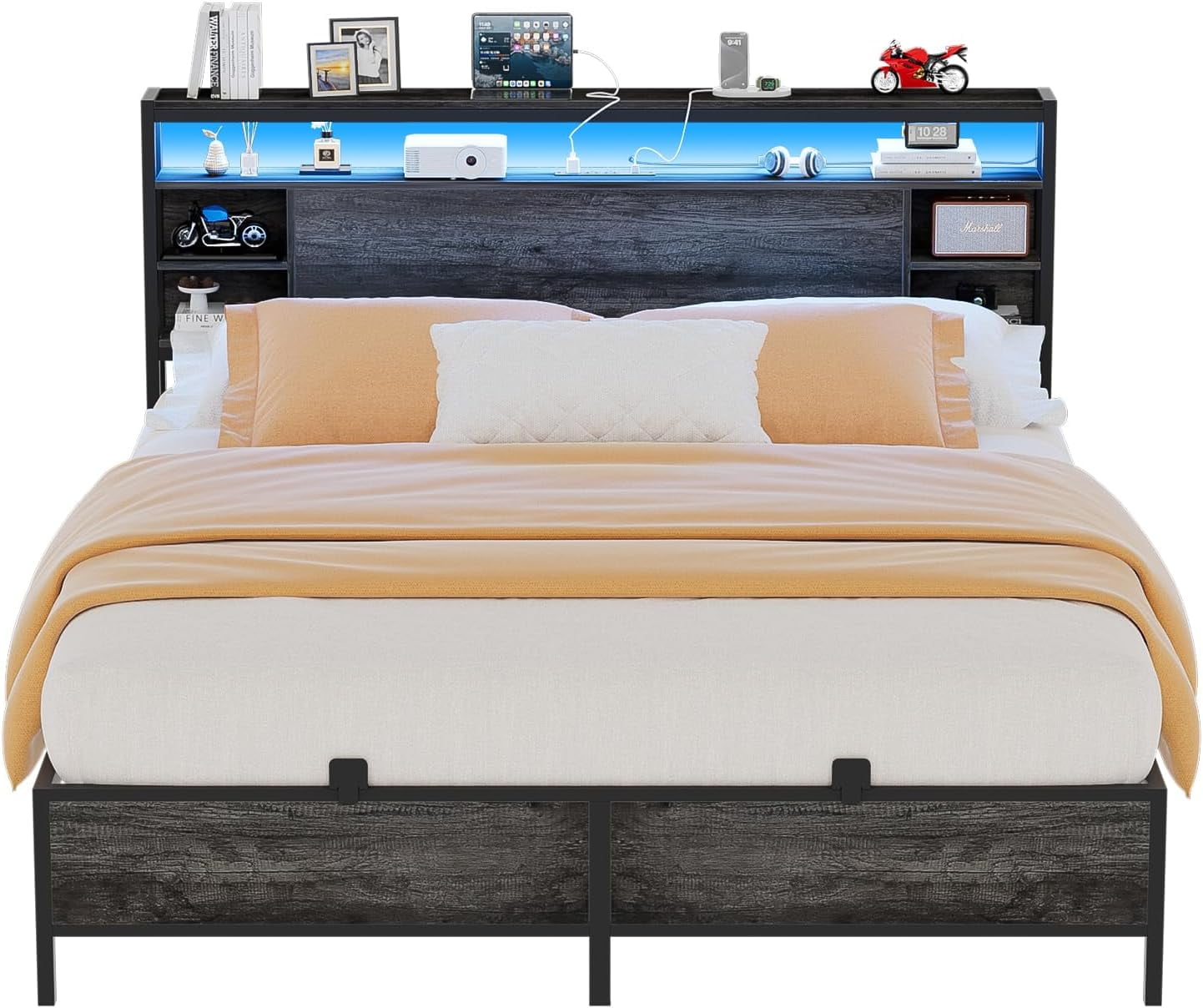 Unikito Full Size Bed Frame with Charging Station and RGB LED Light ...