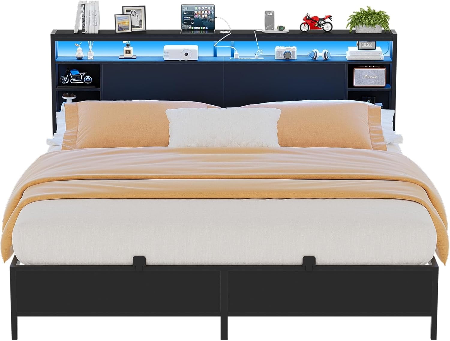 Unikito King Size Bed Frame with Storage Headboard, Power Socket and ...
