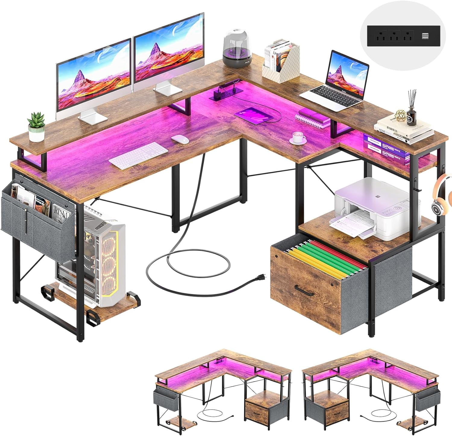 Unikito L Shaped Desk with File Drawer, Reversible L Shaped Computer ...