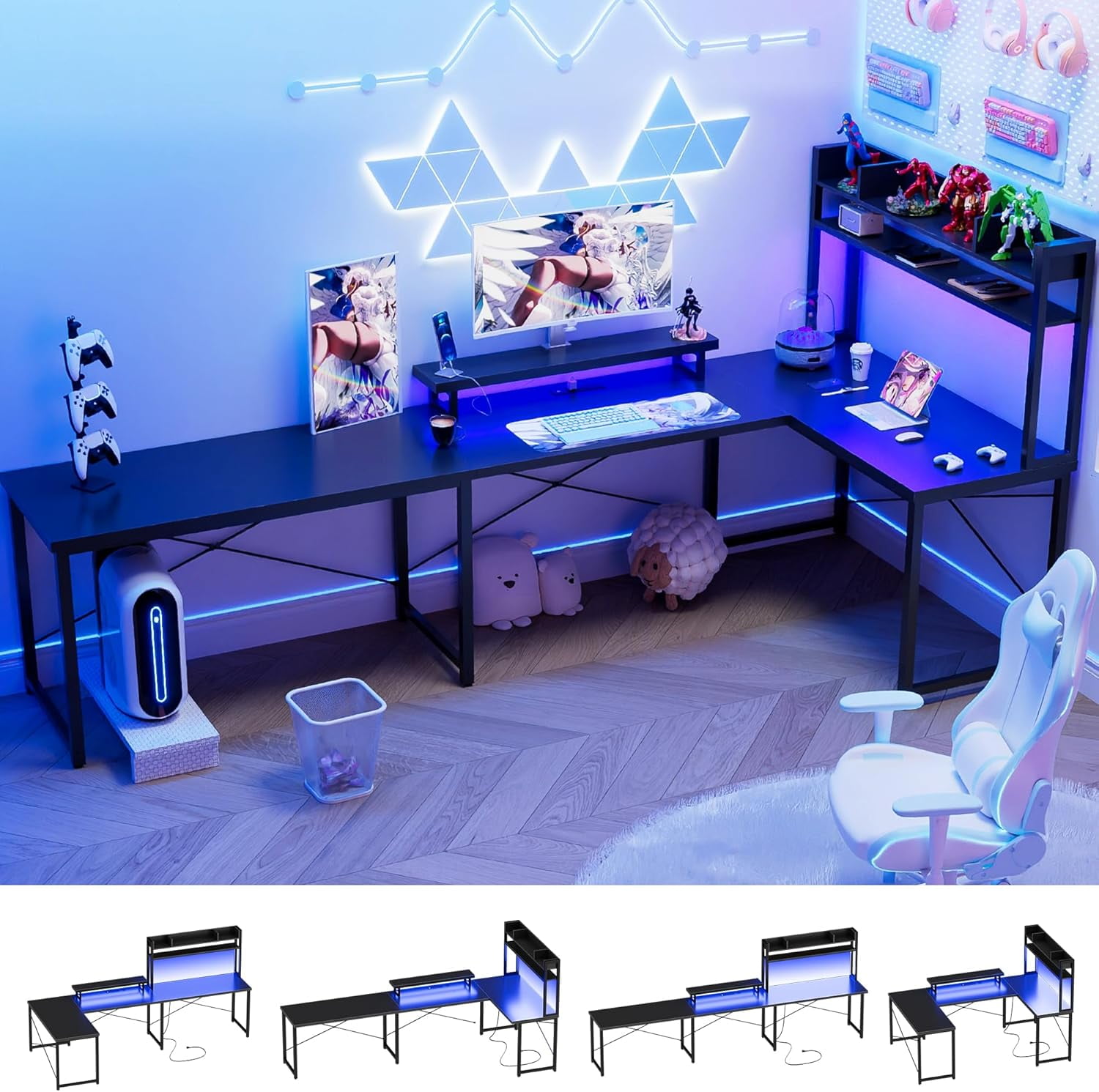 Unikito Large U Shaped Computer Desk with Hutch, Customizable ...