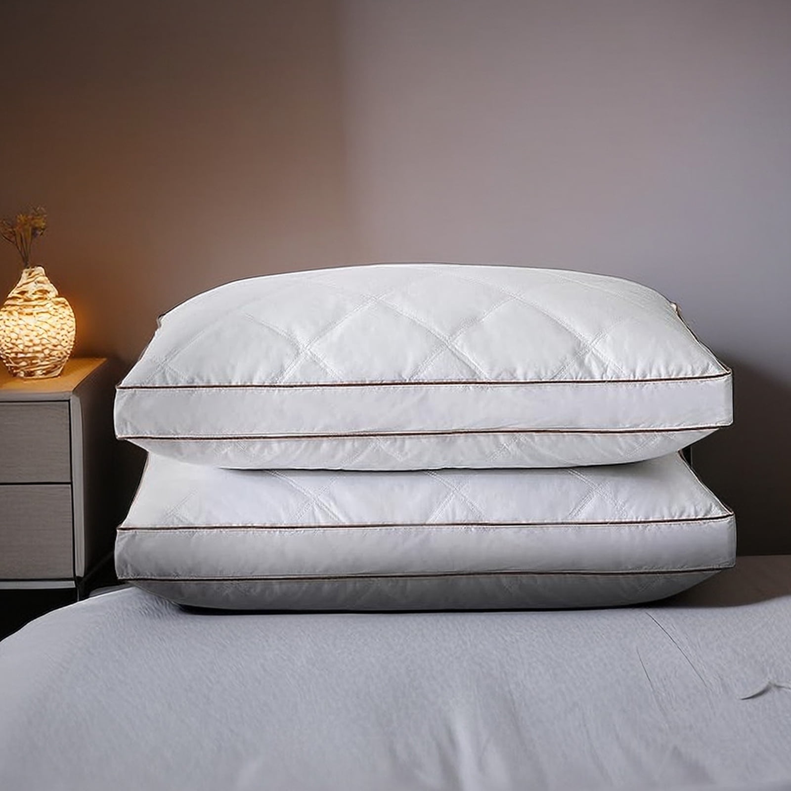 Unikome Standard Goose Down Pillows Set of 2, 100% Cotton, Gusseted ...