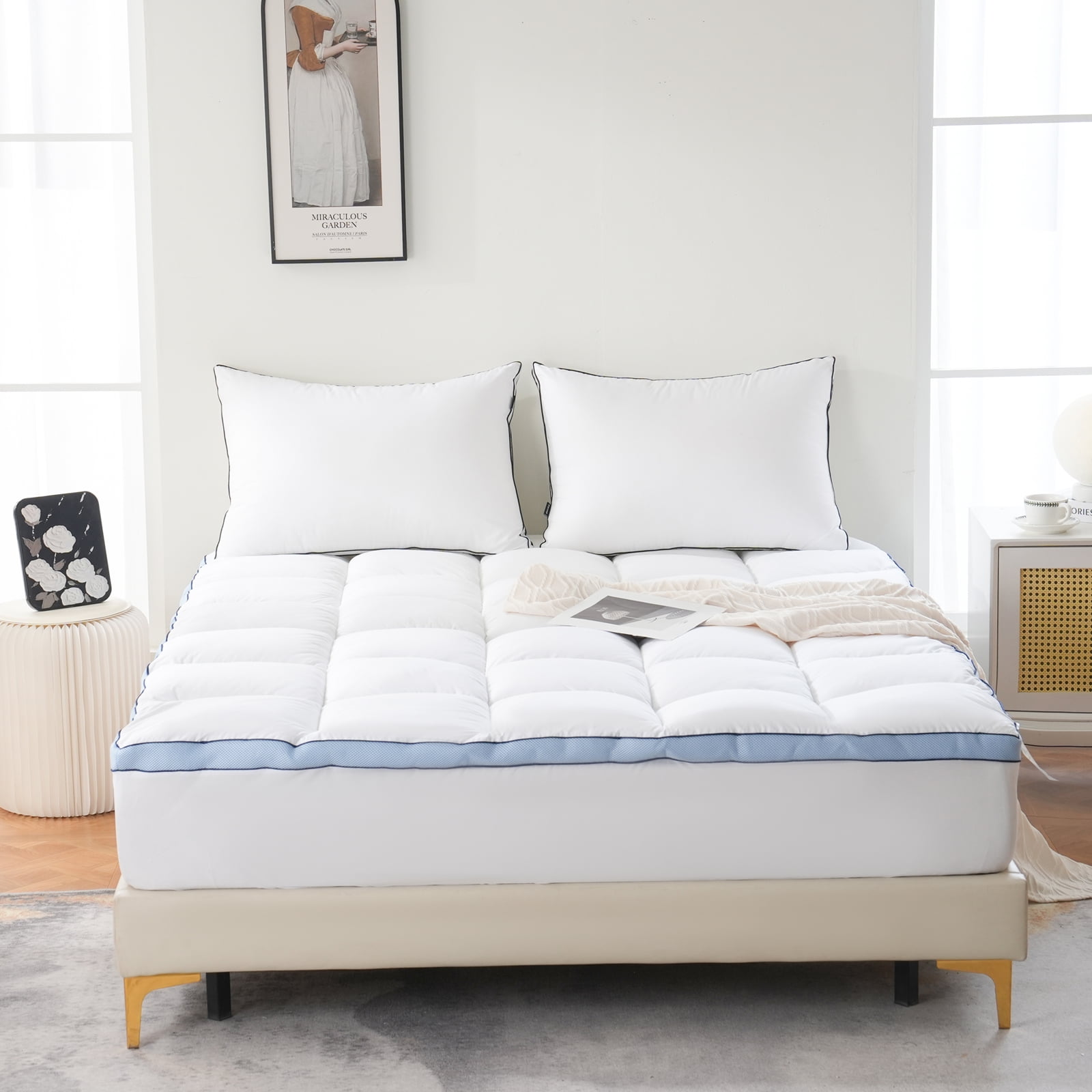 Unikome Queen Size Mattress Topper Thick 100% Cotton Cooling Mattress ...