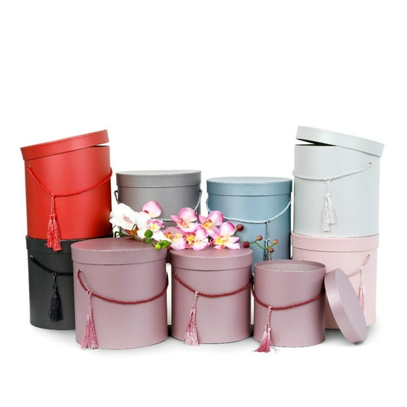 Unikpackaging Set of 3 pcs, Round Flower/Gift Boxes with Lids, Black ...