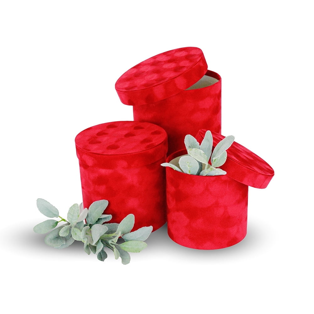 Unikpackaging Set of 3 pcs, Velvet Round Flower/Gift Box with Lids, Red ...