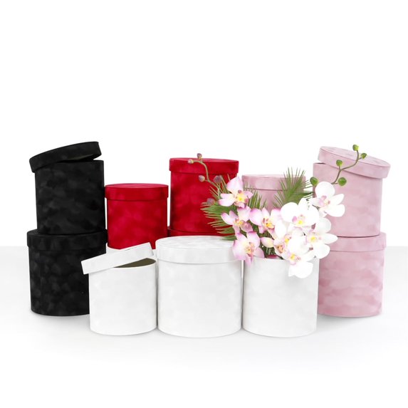 Unikpackaging Set of 3 pcs, Velvet Round Flower/Gift Box with Lids ...