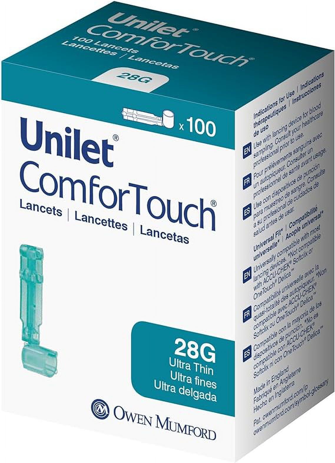 Unilet ComfortTouch Ultra-Thin Compatible Lancets 28 Gauge 100 ct 4 ...