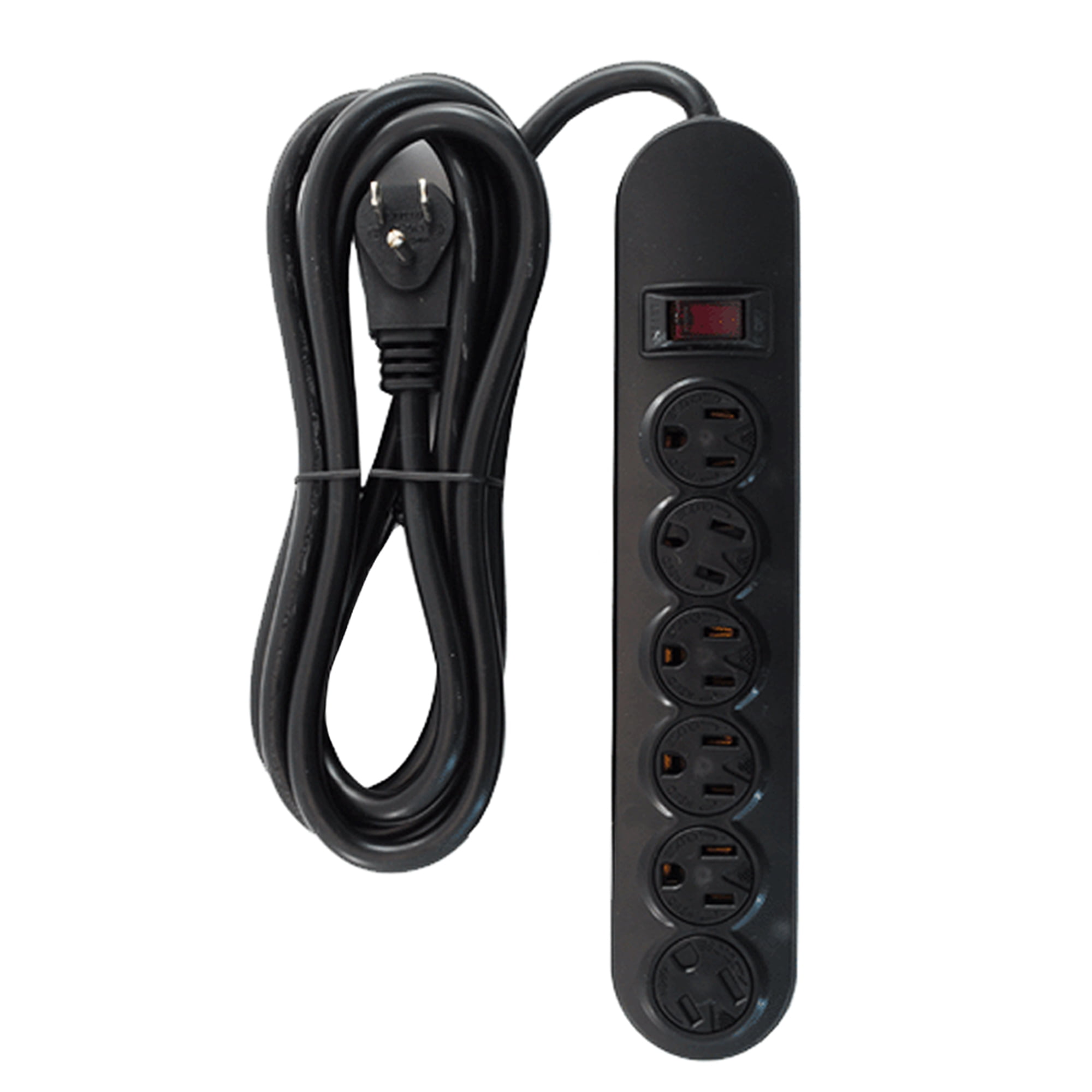 Uninex Black Flat Plug 6 AC Outlet 9ft 14/3 AWG ABS Heavy Duty Power ...