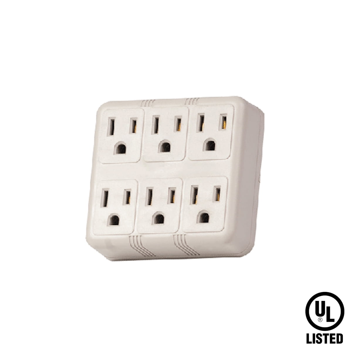 Uninex Grounded Wall Tap 6 Outlet AC Power Adapter Electrical Plug UL ...
