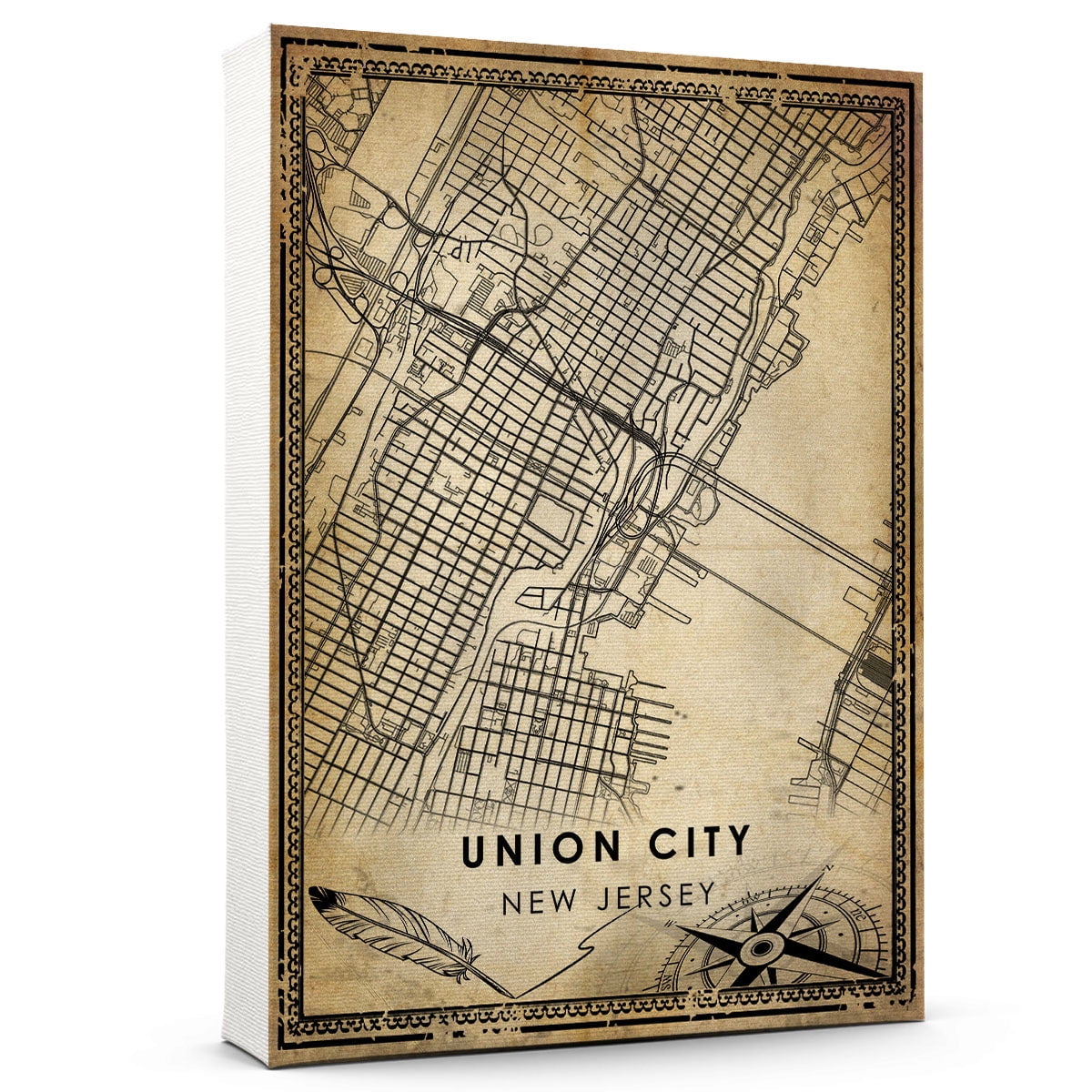 Union City Vintage Map Prints Canvas, New Jersey Map Art Canvas, Canvas ...