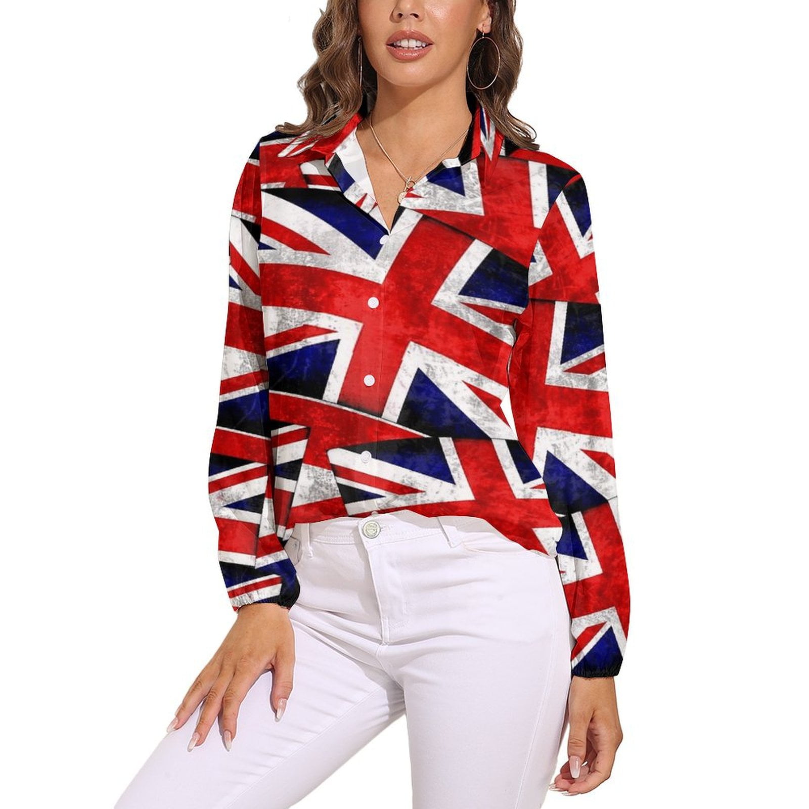 Union Jack British England UK Flag Long Sleeve Blouse Woman Streetwear ...
