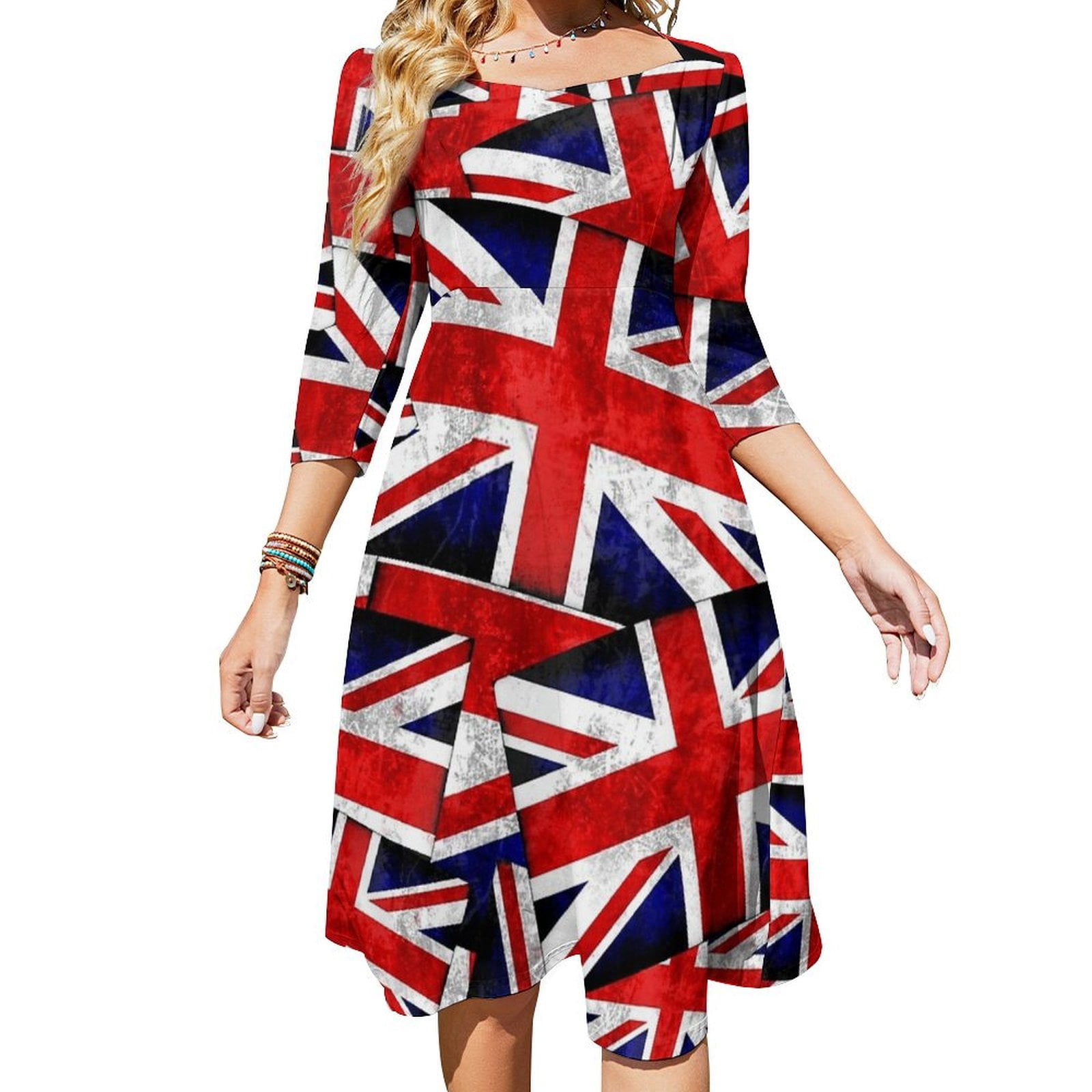 Union Jack British England UK Flag Sweetheart Knot Flared Dress Fashion ...