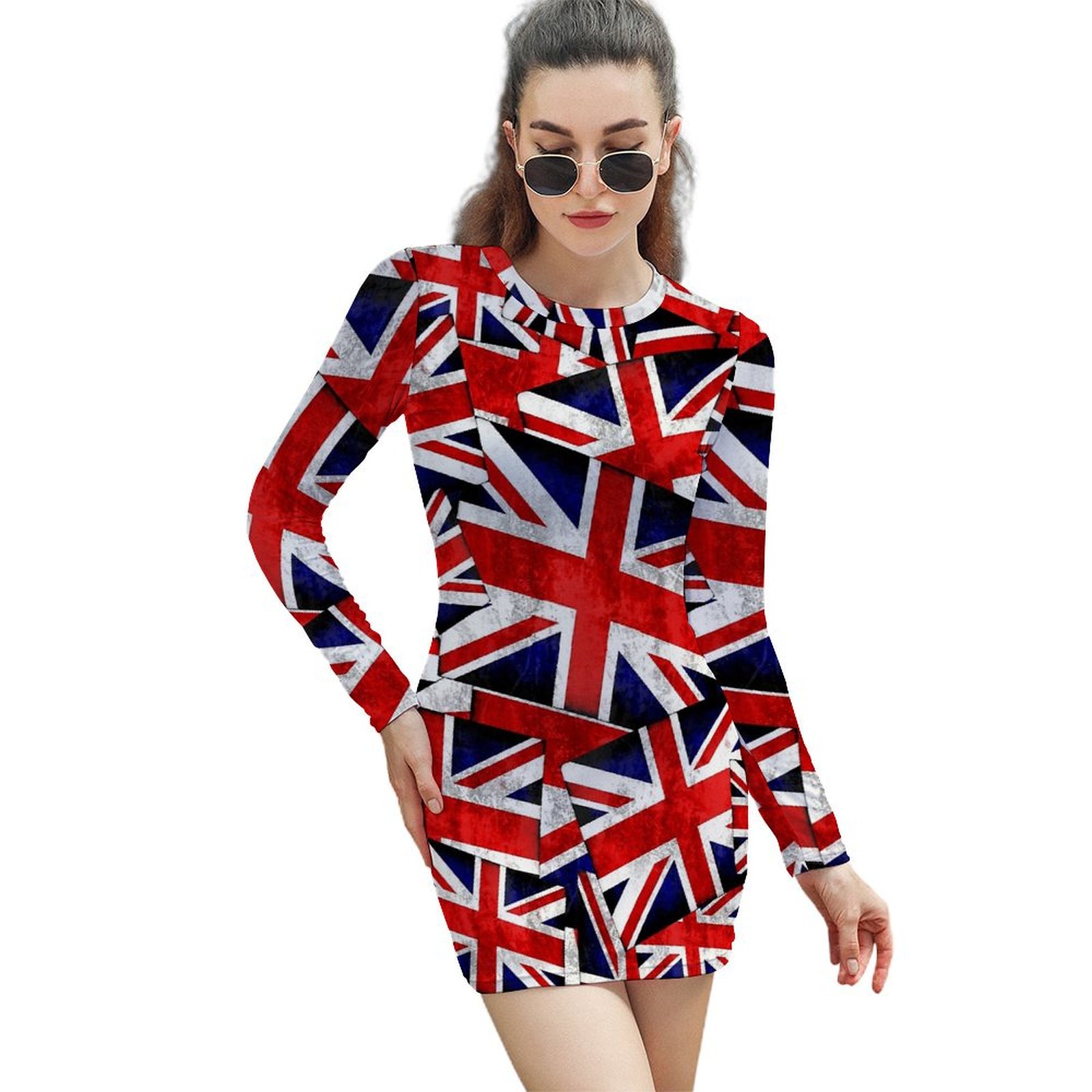 Union Jack British England UK Flag Women's Long Sleeve Bodycon Dress ...